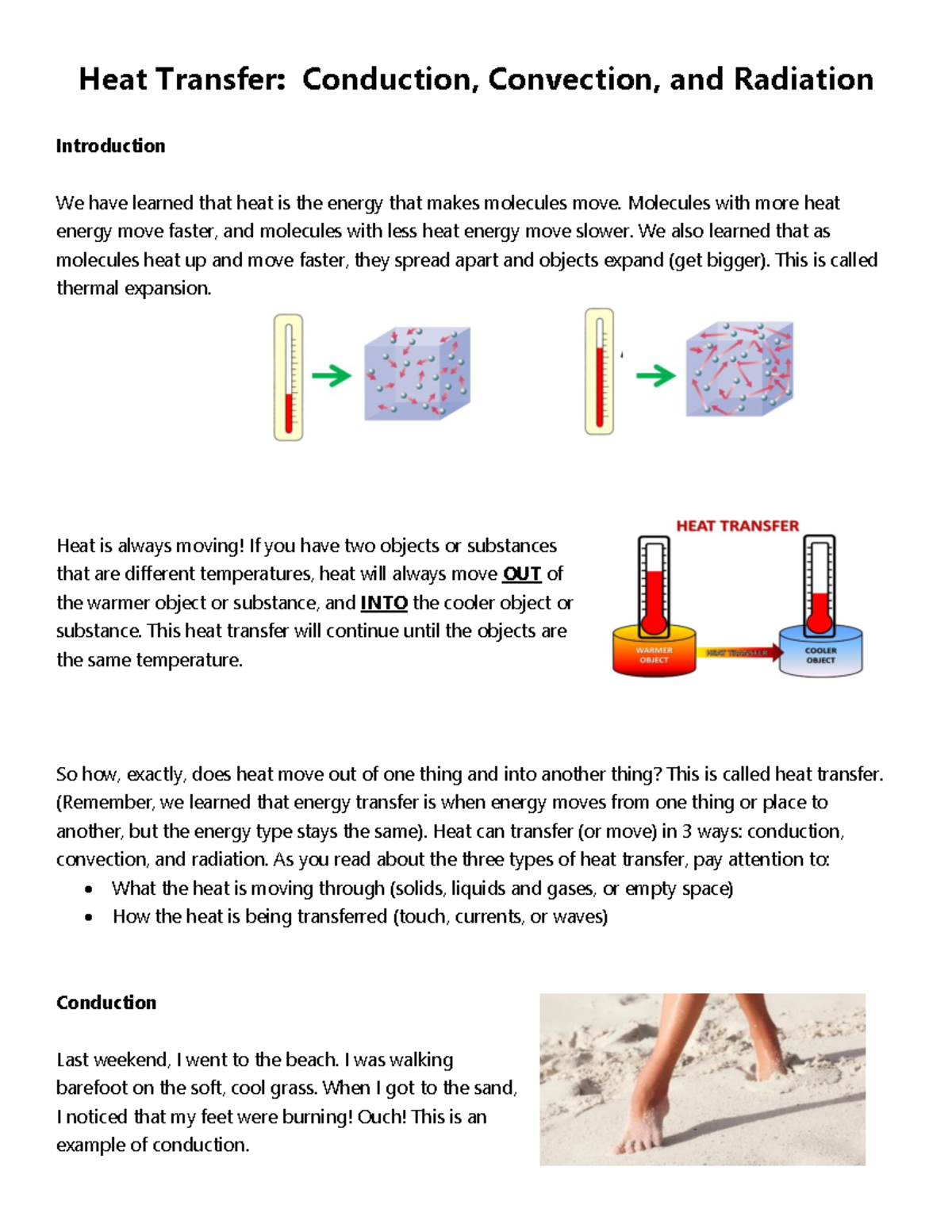 Heat transfer worksheet with article - Heat Transfer: Conduction ...
