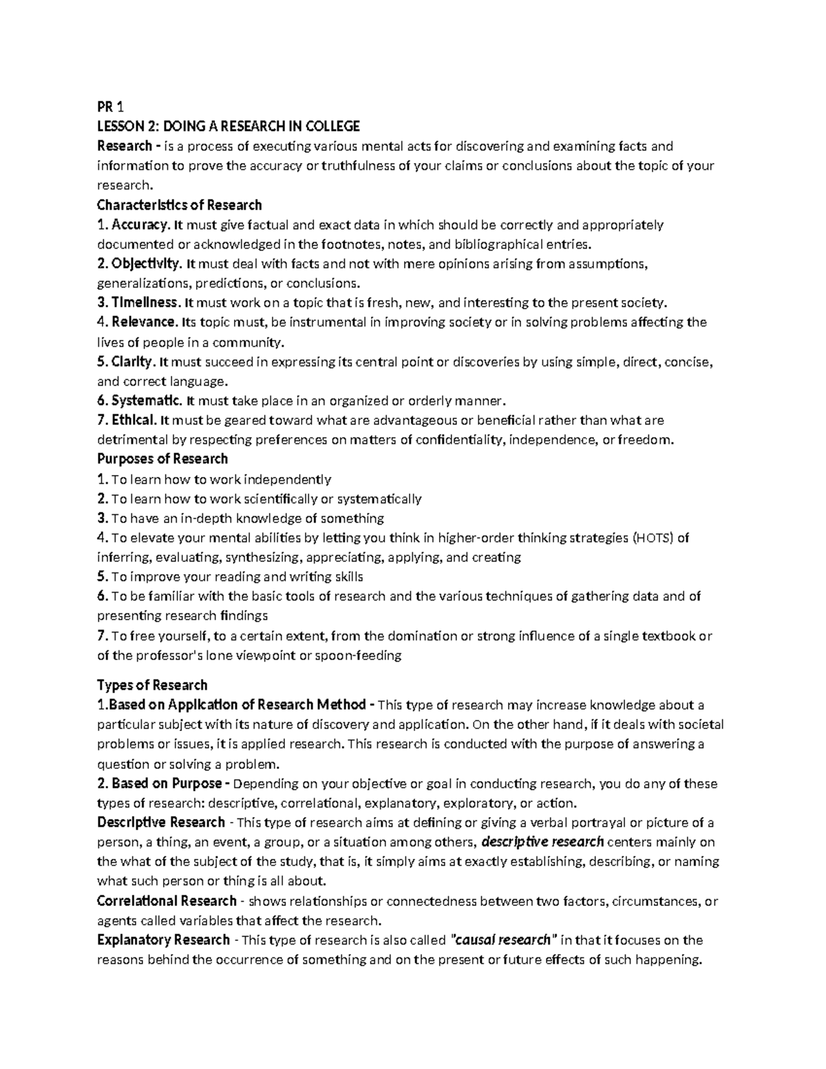 Practical Research 1 Reviewer 2 - PR 1 LESSON 2: DOING A RESEARCH IN ...