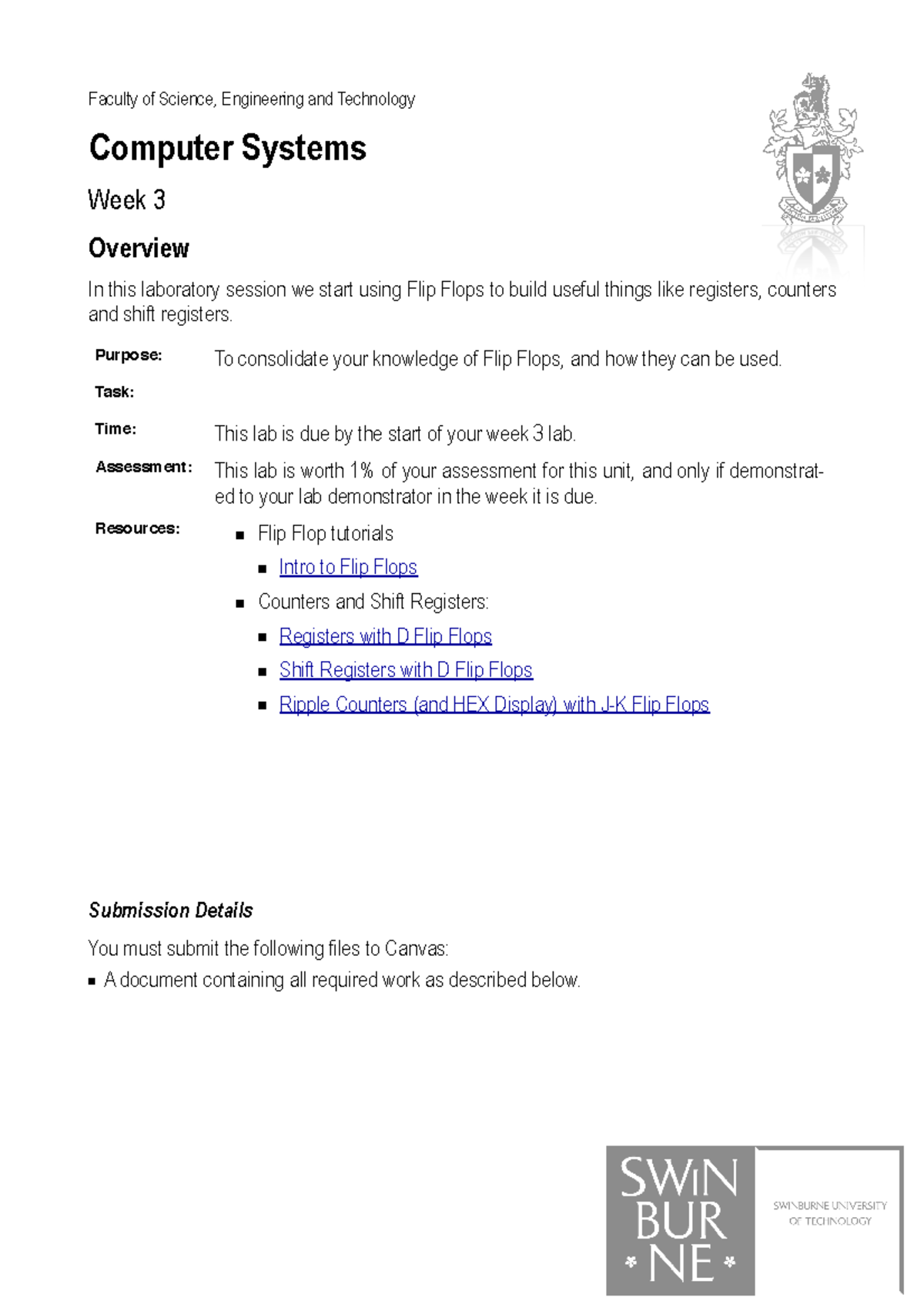 Week 3 Lab Works and Expectations - Faculty of Science, Engineering and ...