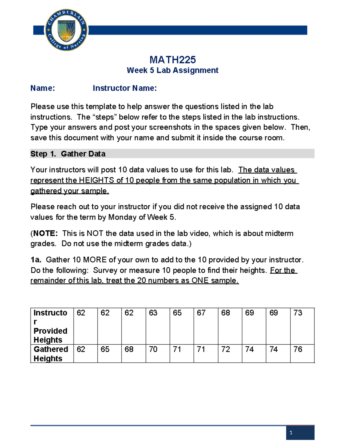 Math 225 Week 5 Lab - math work - MATH Week 5 Lab Assignment Name ...
