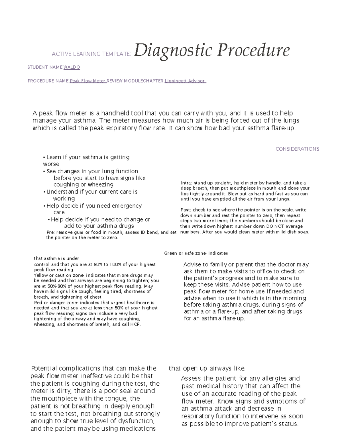 Peak Flow Meter ATI Diagnostic Procedure - ACTIVE LEARNING TEMPLATE: Diagnostic Procedure ...