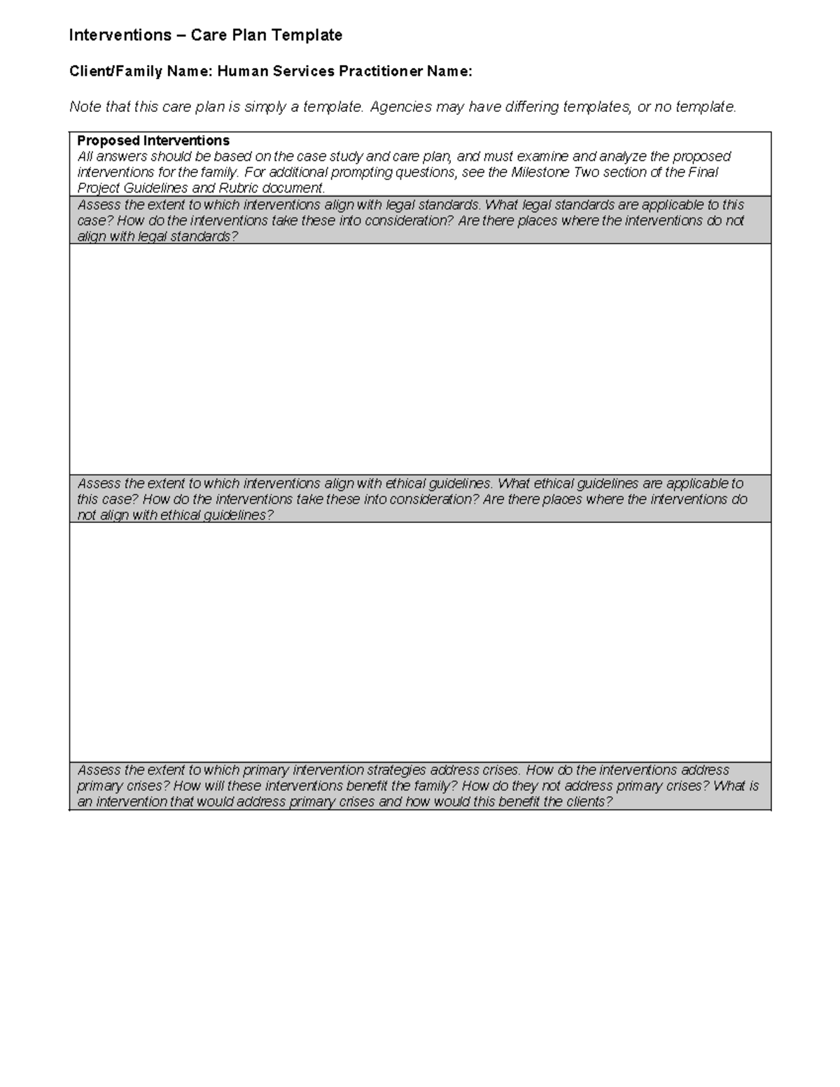HSE Interventions Care Plan Template - Interventions – Care Plan ...