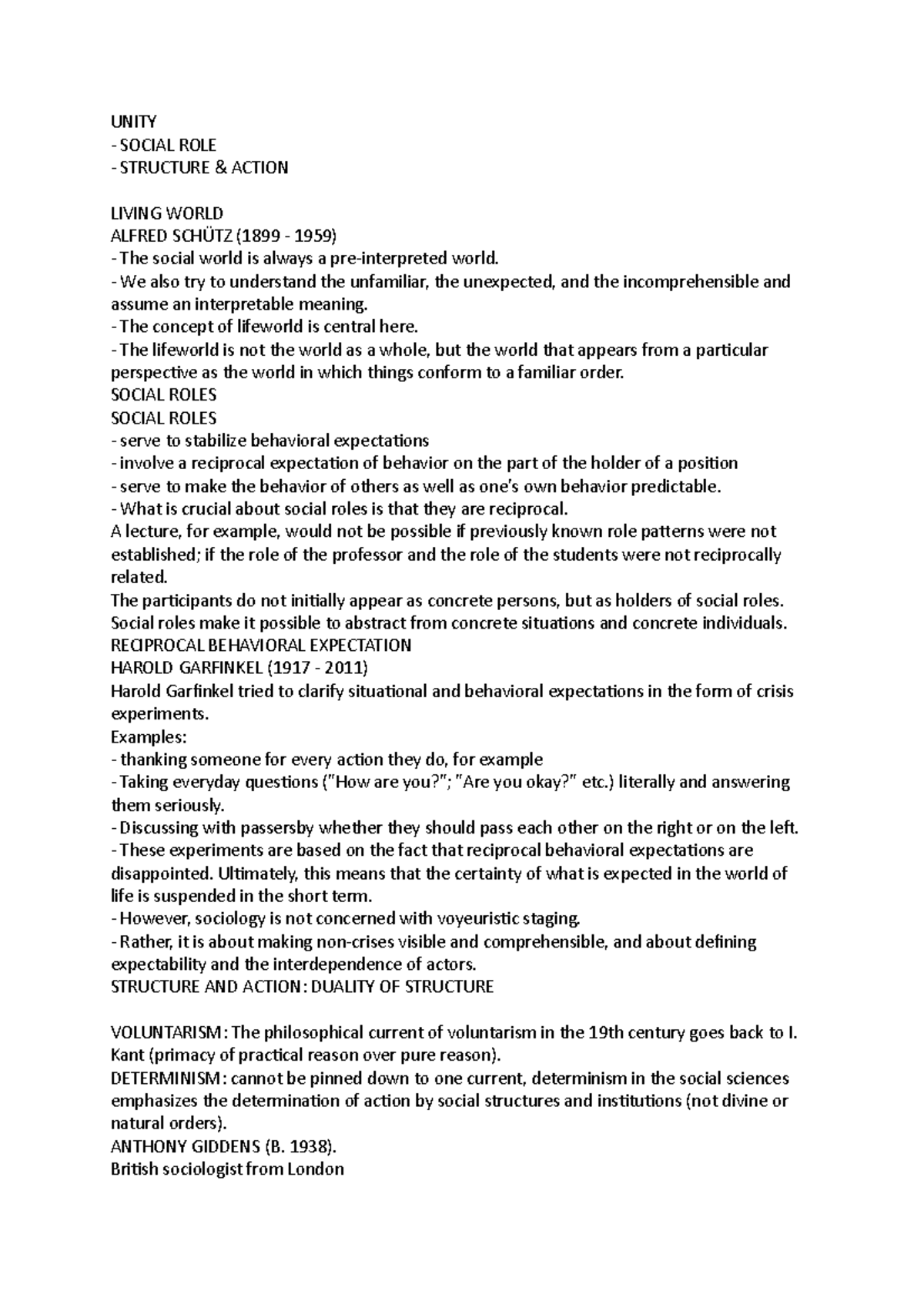 Unity Introduction To Sociology Unity Social Role Structure And Action Living World Alfred 