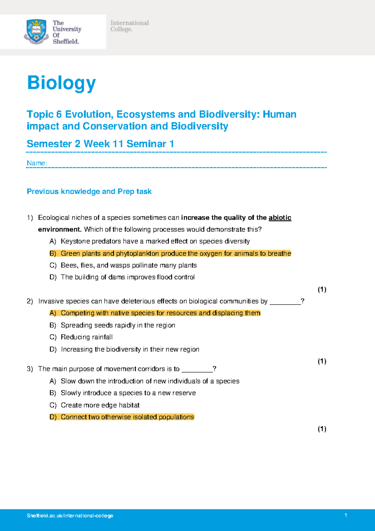 2.11.1 Human impact Conservation and biodiversity copy - Sheffield ...