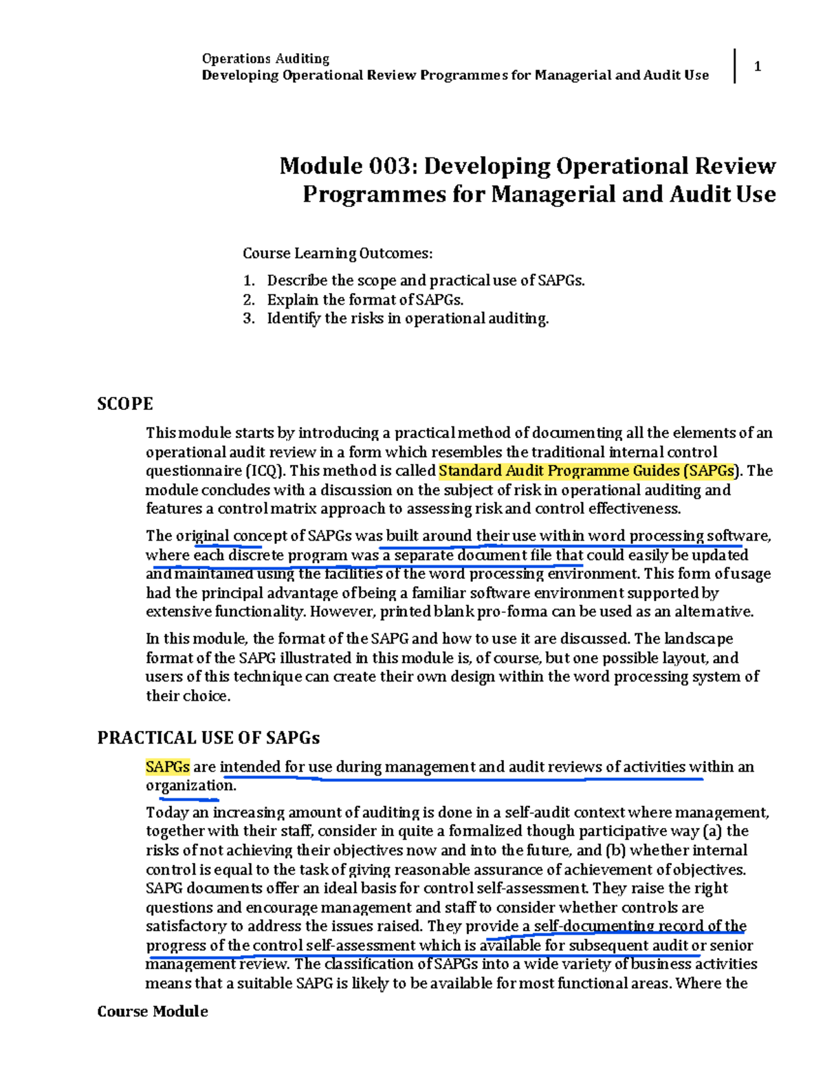 Module 003 Developing Operational Review Programmes for Managerial and ...