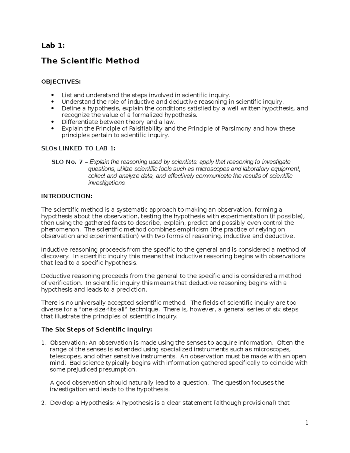 Lab 1 Scientific Method Lab 1 The Scientific Method OBJECTIVES List lab-1-scientific-method-lab-1-the-scientific-method-objectives-list
