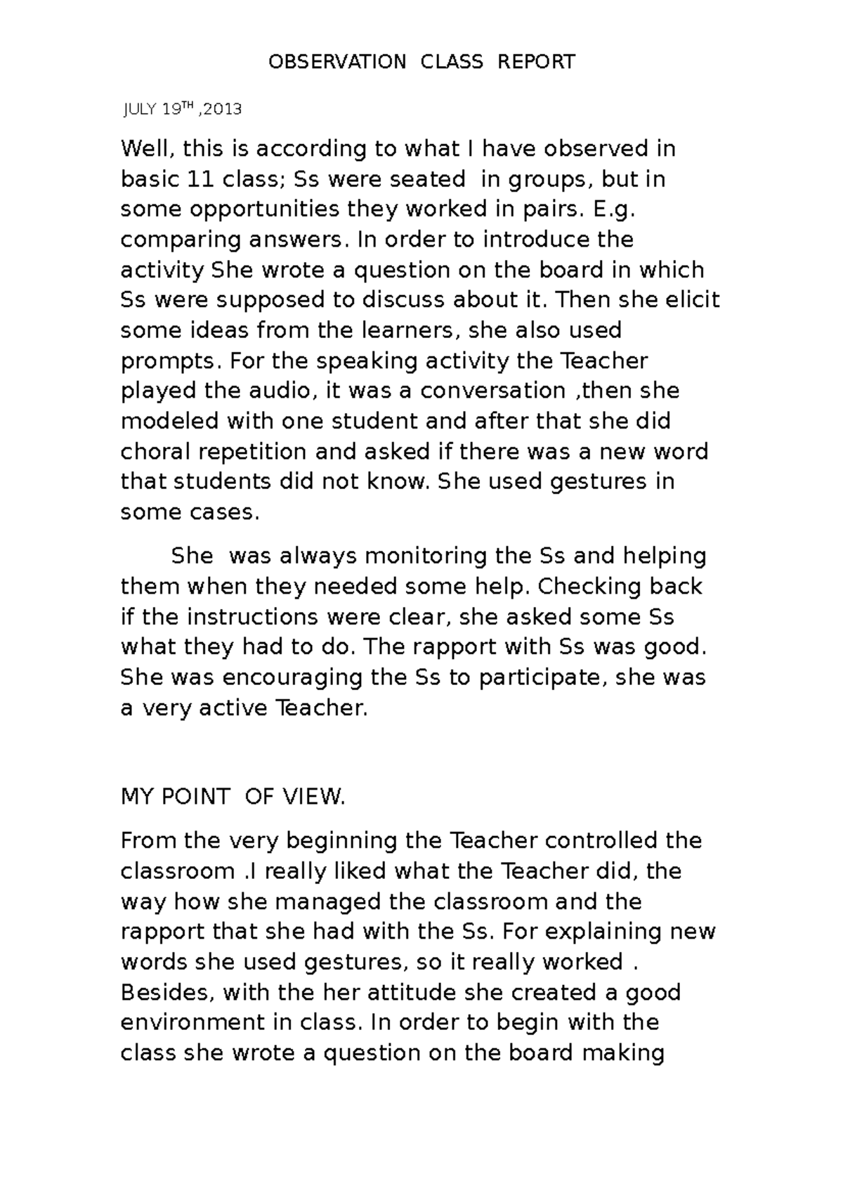 JULY 19TH - this is an English short summary. - OBSERVATION CLASS ...