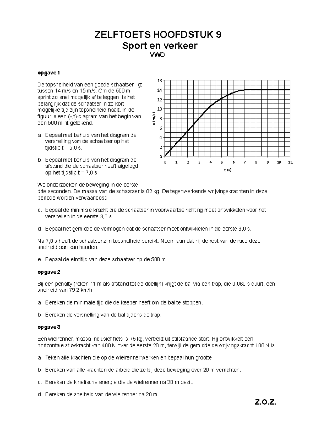 Zelftoets H9 - 5 Vwo - ZELFTOETS HOOFDSTUK 9 Sport en verkeer VWO opgave 1 De topsnelheid van ...
