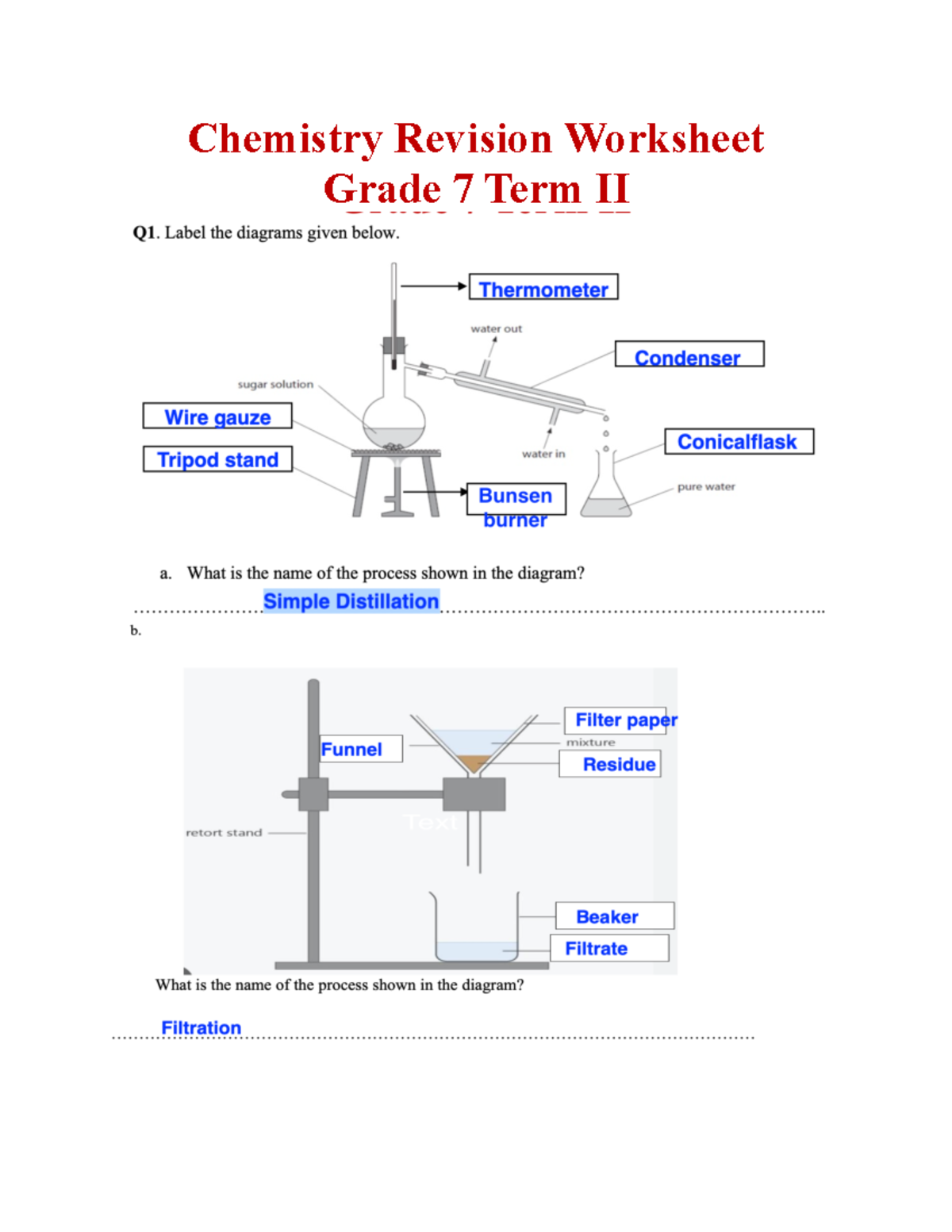 M.S. Chemistry Revision Worksheet - Chemistry Revision Worksheet Grade ...