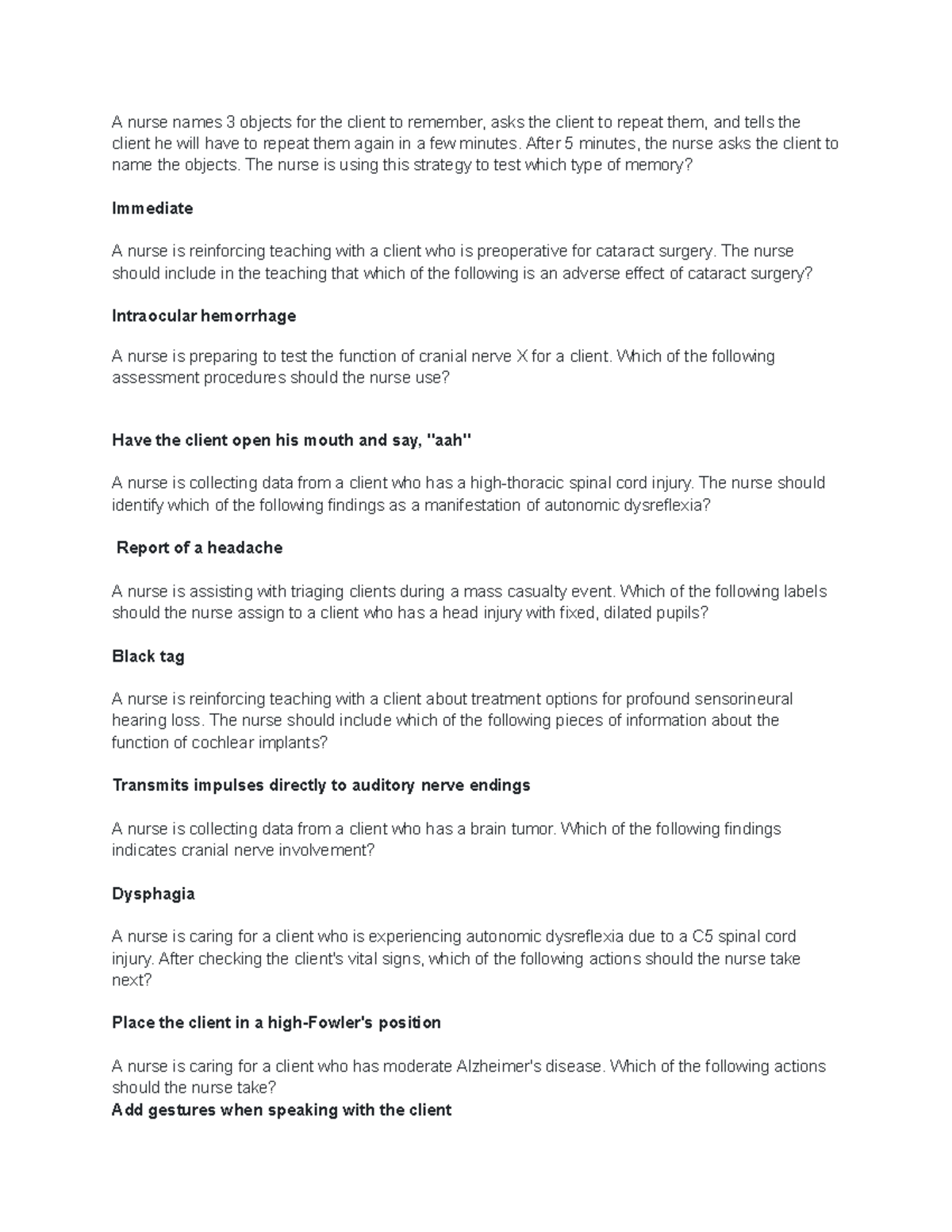 Neuro-HARD - A nurse names 3 objects for the client to remember, asks ...