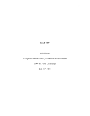 C228 Task 1 Community Health and Population Focused Nursing - C228 ...
