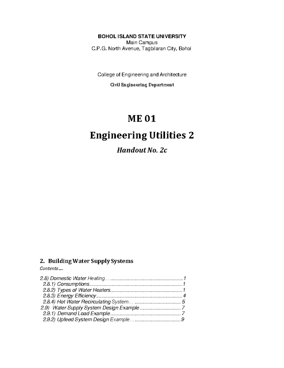 Engg Utilities 2 Handout No2c - BOHOL ISLAND STATE UNIVERSITY Main ...