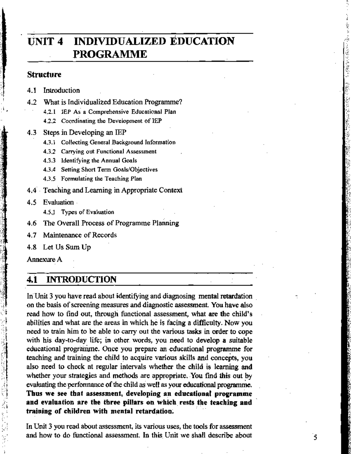 IEP - notes - UNIT 4 INDIVIDUALIZED EDUCATION - PROGRAMME Structure 1 4 ...