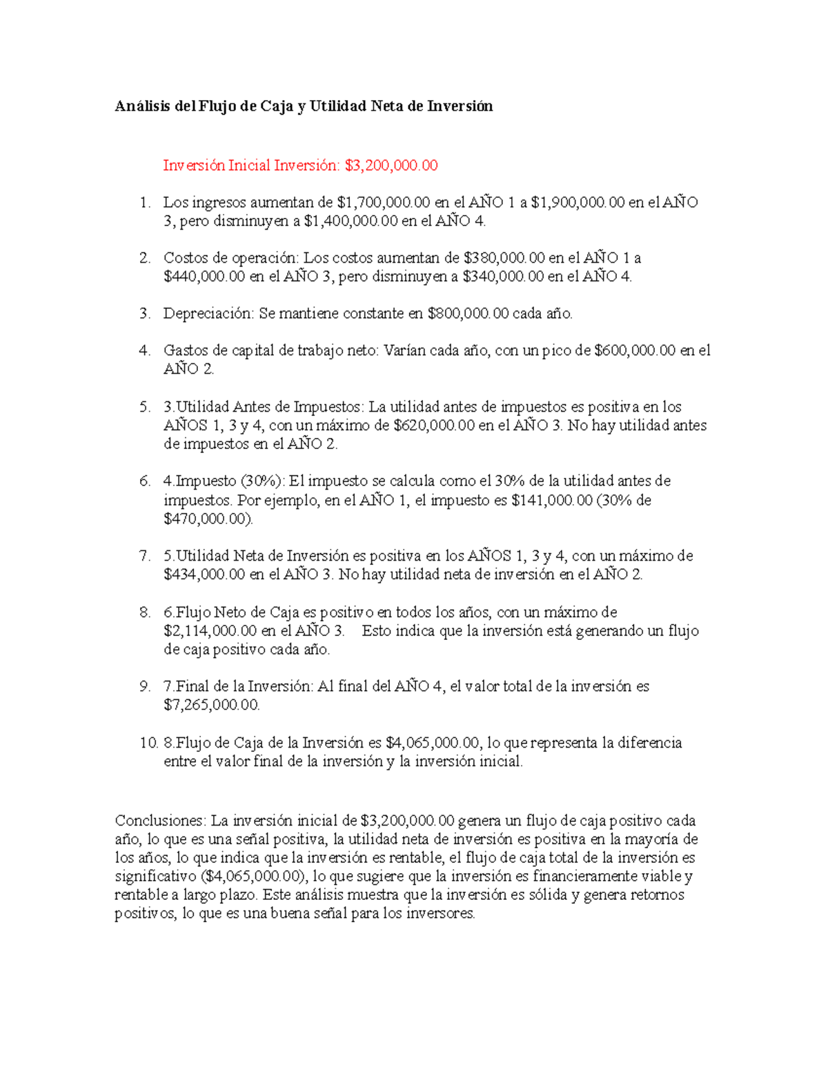 Análisis del Flujo de Caja y Utilidad Neta de Inversión - Análisis del ...