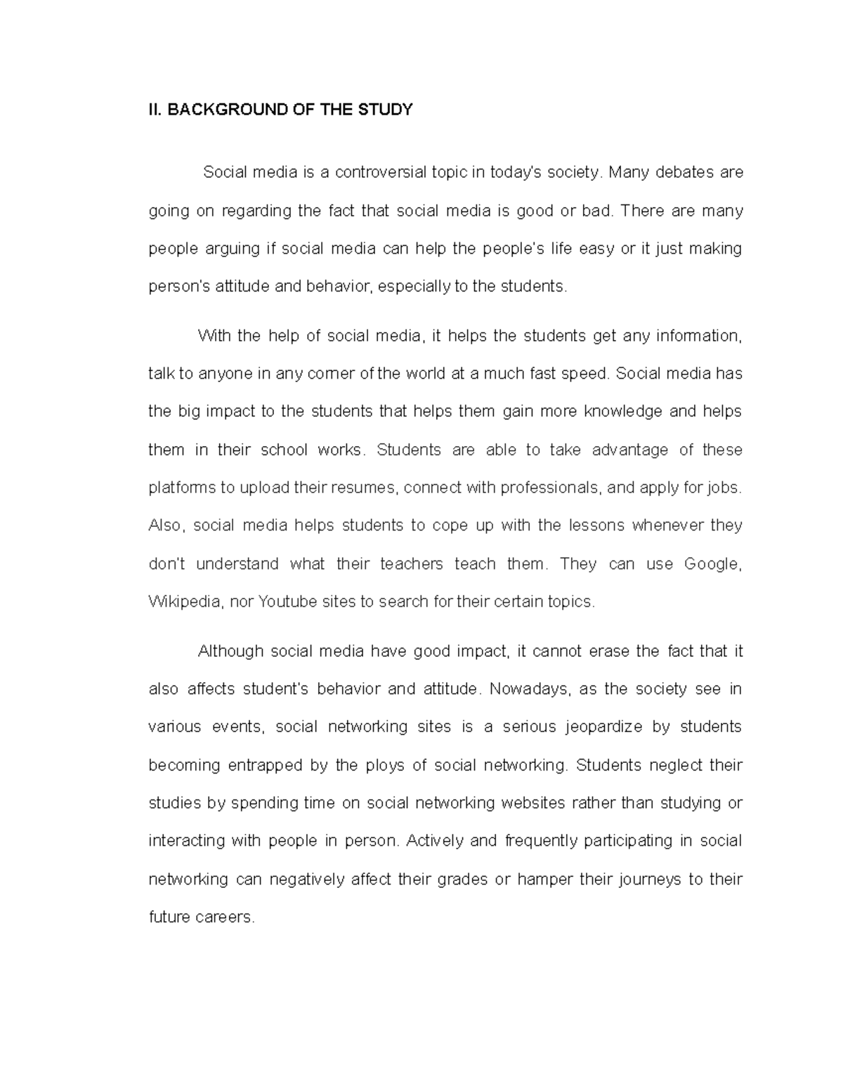 Background of the Study - II. BACKGROUND OF THE STUDY Social media is a ...