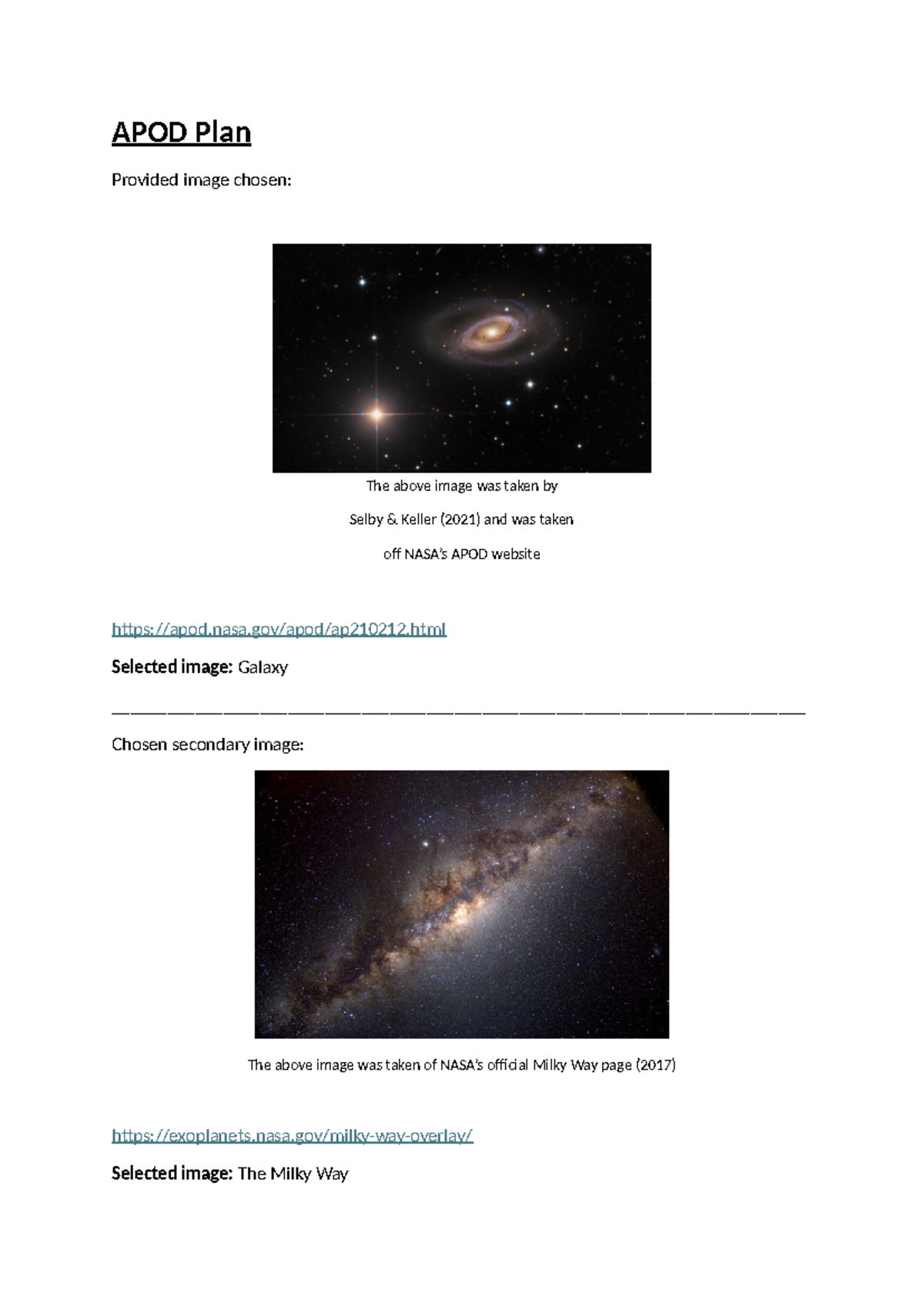 APOD draft - APOD Plan Provided image chosen: The above image was taken ...