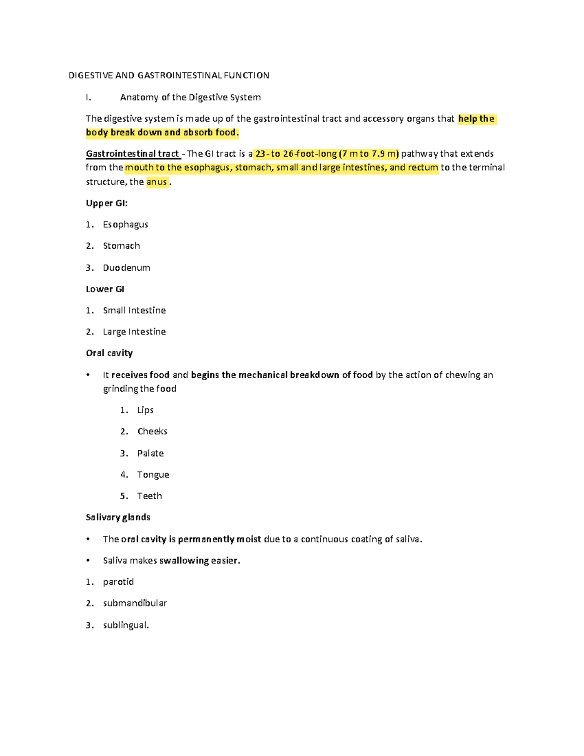 Digestive AND Gastrointestinal Function Handouts - DIGESTIVE AND ...