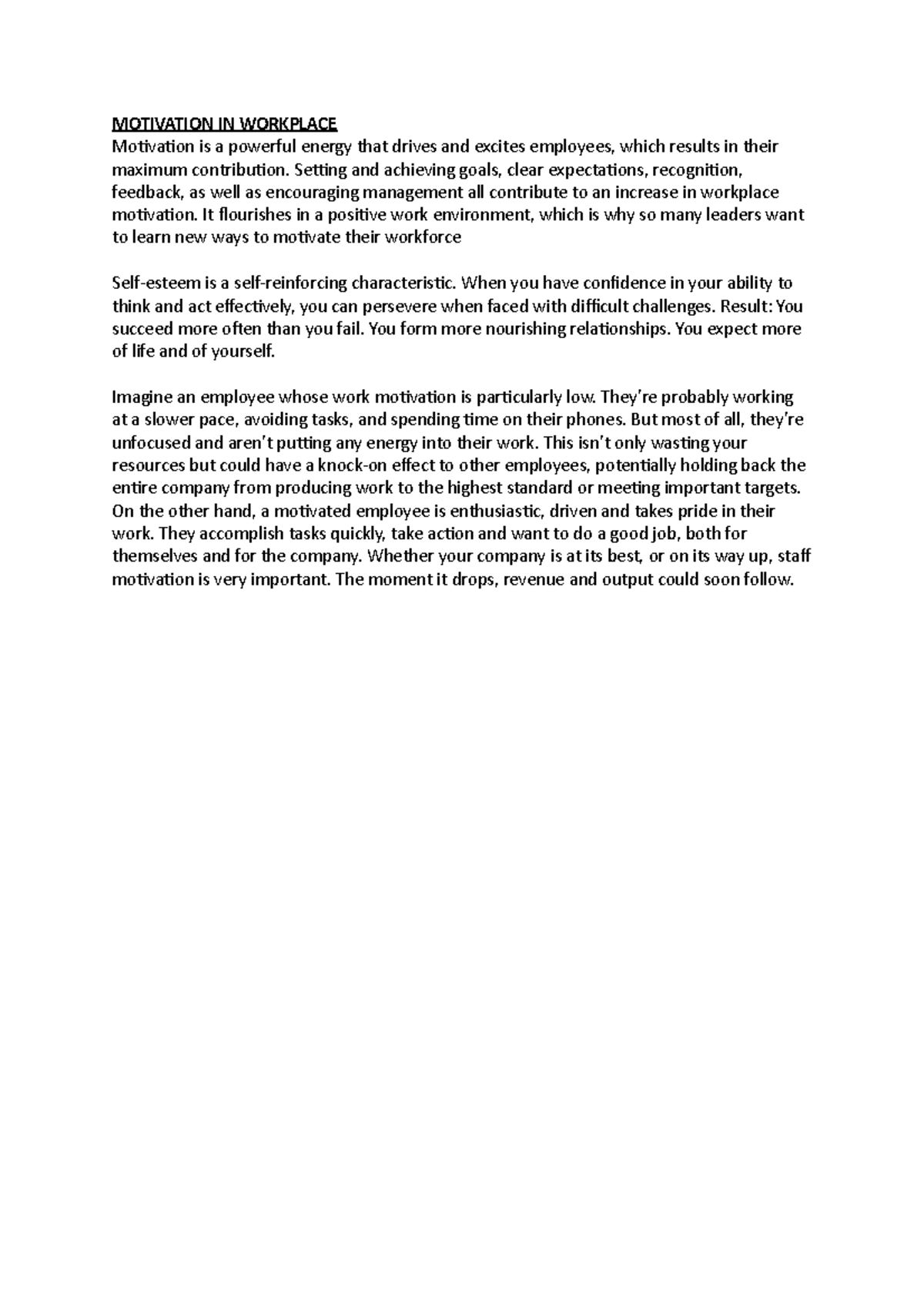 Motivation IN Workplace BTEC Business Level 3 - MOTIVATION IN WORKPLACE ...