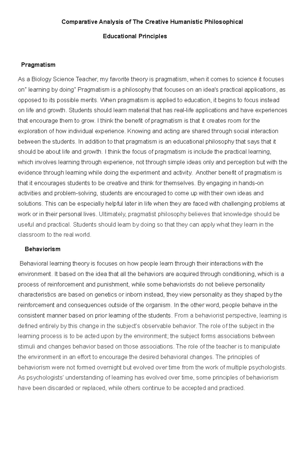 Reserach IN Creative Philosophy - Comparative Analysis of The Creative ...