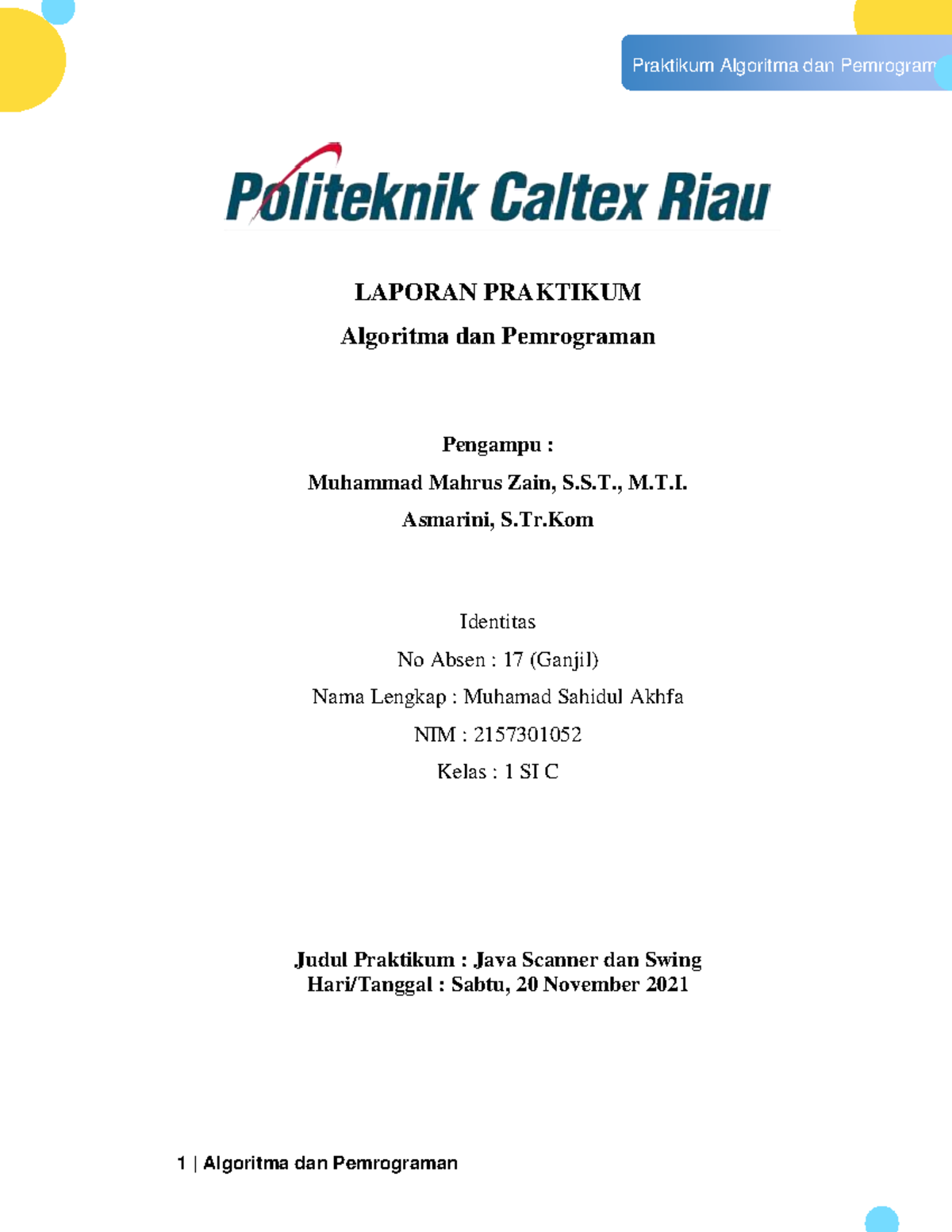 Tugas Java Swing dan Scanner - LAPORAN PRAKTIKUM Algoritma dan ...