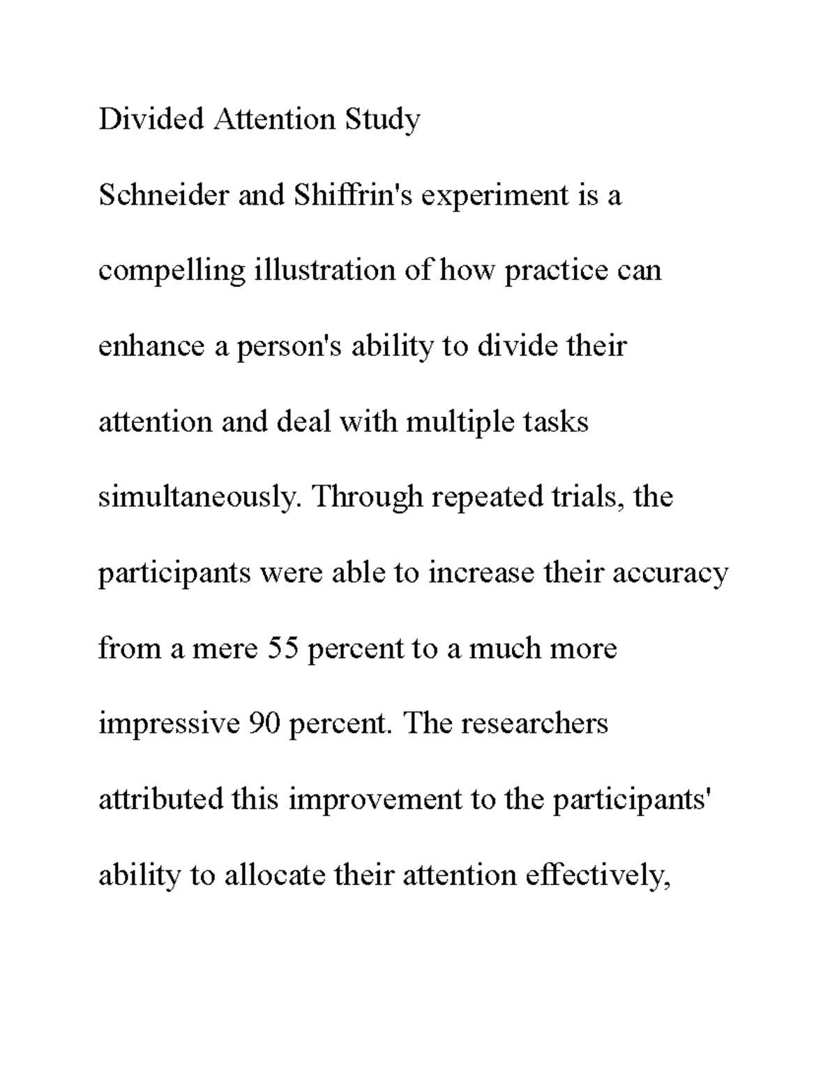 Divided Attention Study - Divided Attention Study Schneider and ...