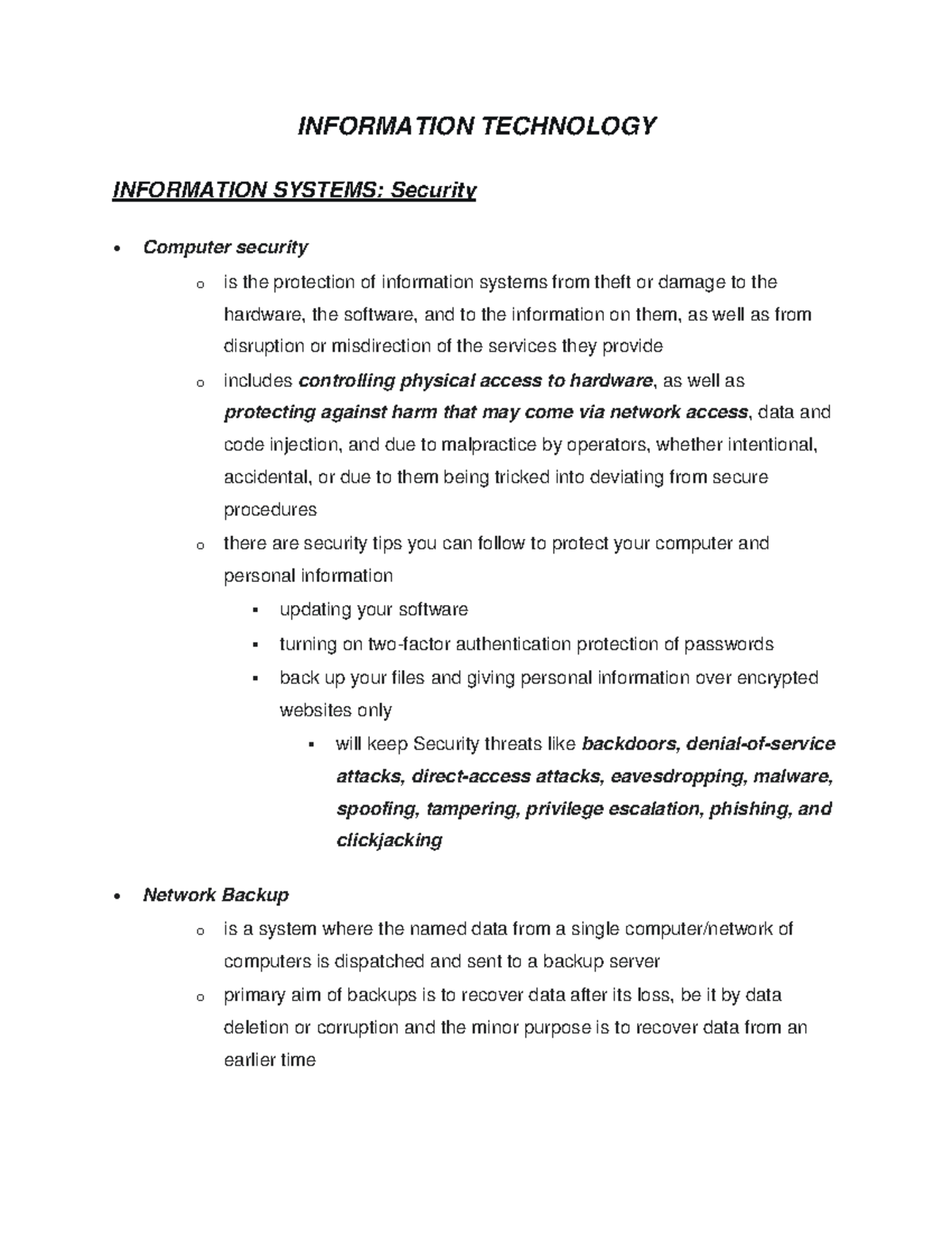 Information Systems: Security - INFORMATION TECHNOLOGY INFORMATION ...