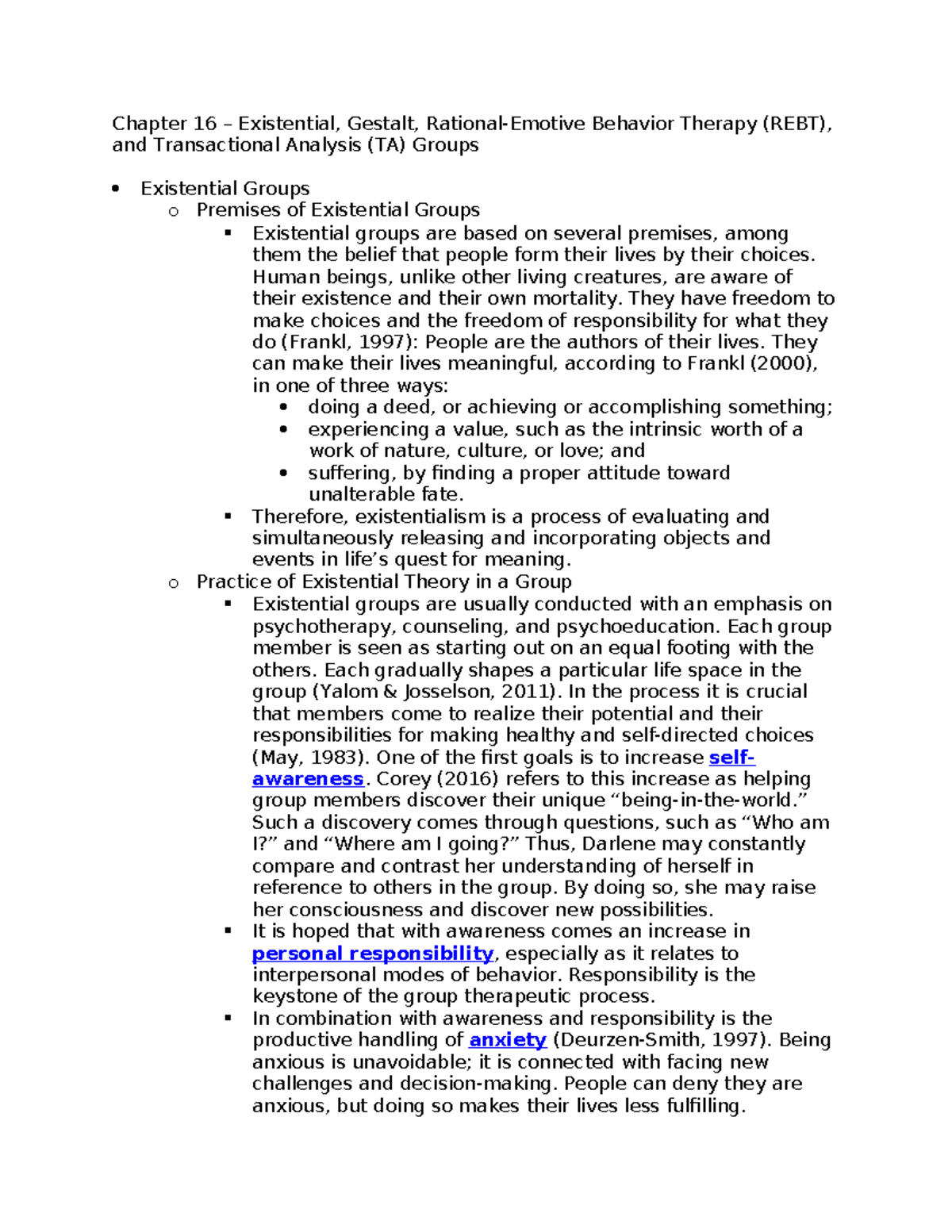 Chapter 16 – Existential, Gestalt, Rational-Emotive Behavior Therapy (REBT), and Transactional ...