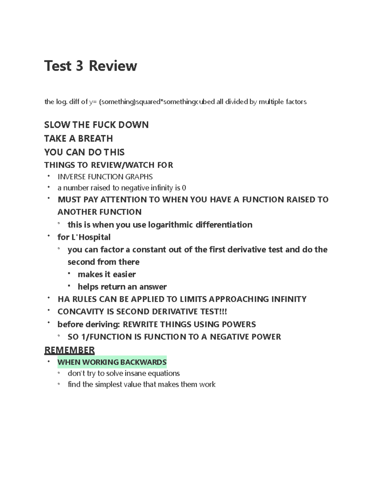 Test 3 Review the final countdown - Test 3 Review the log. diff of y ...