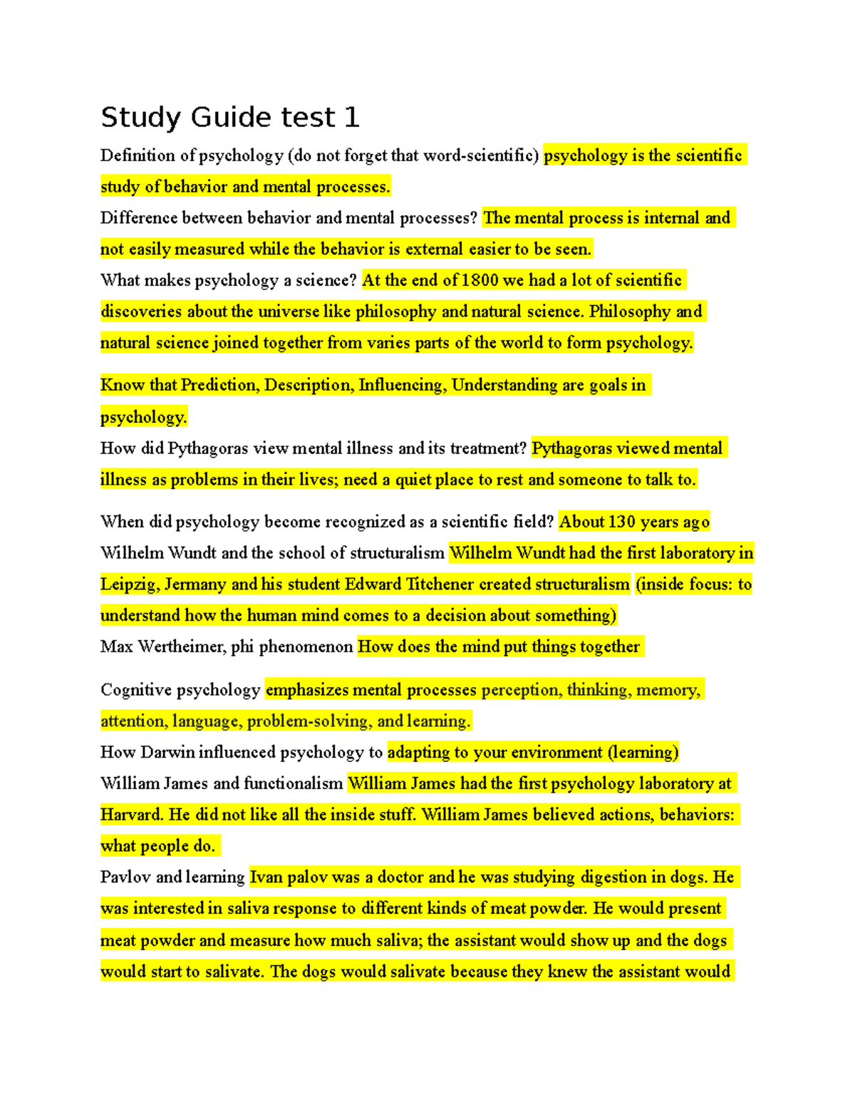 Study guide 1 for psycology - Study Guide test 1 Definition of ...