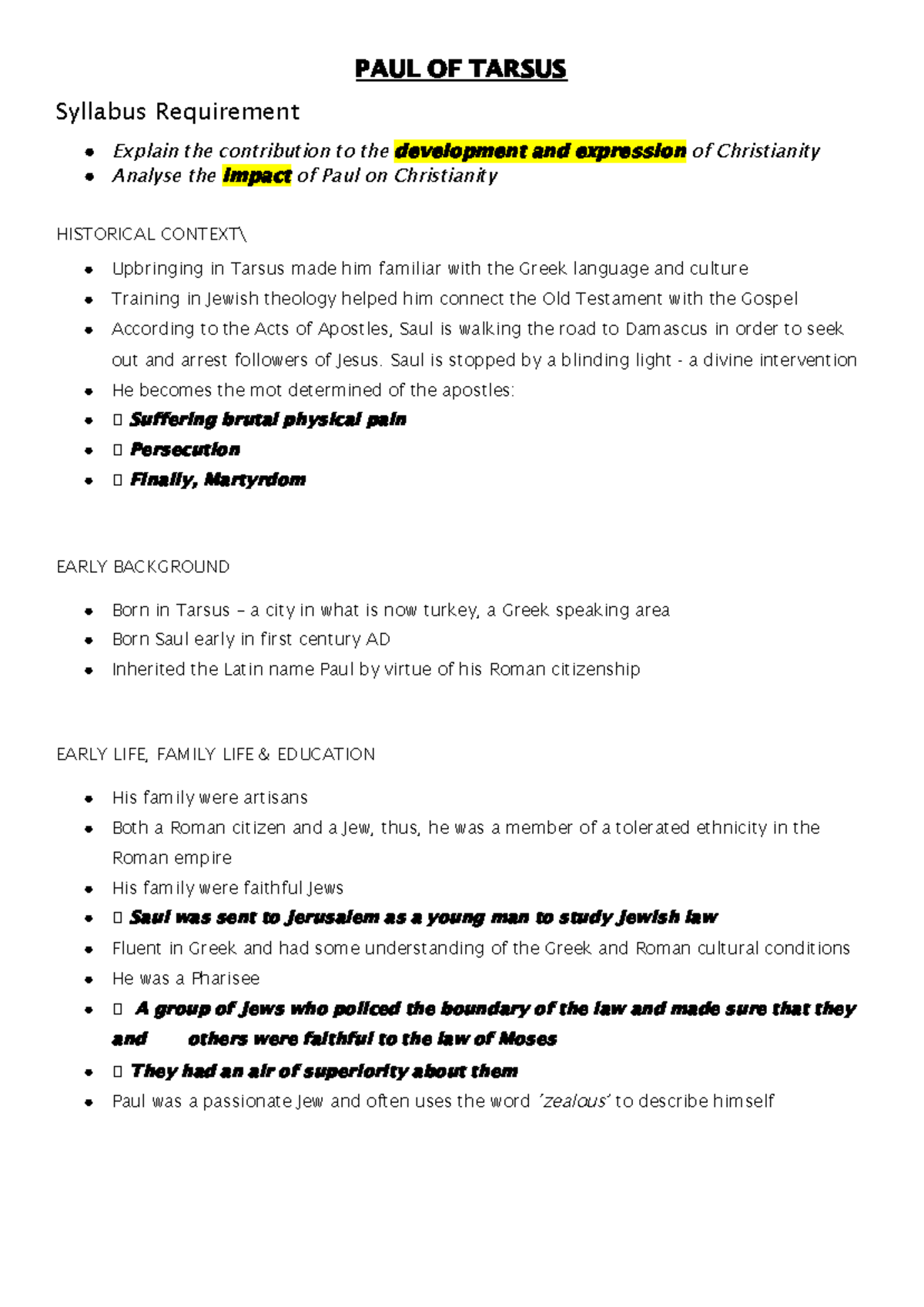 SOR1 - Notes On Paul Of Tarsus - PAUL OF TARSUS Syllabus Requirement ...