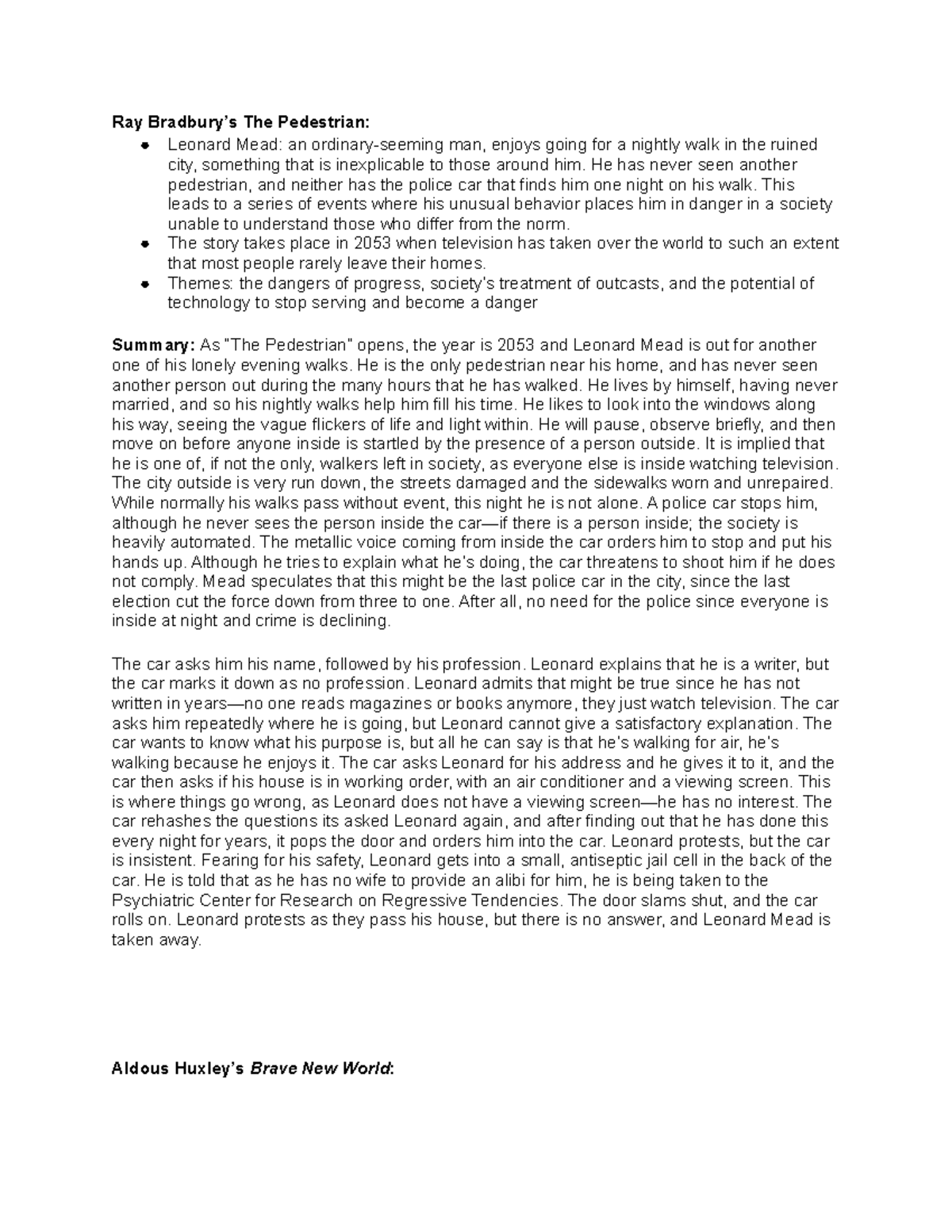 Final exam 2018, questions and answers - Ray Bradbury’s The Pedestrian ...