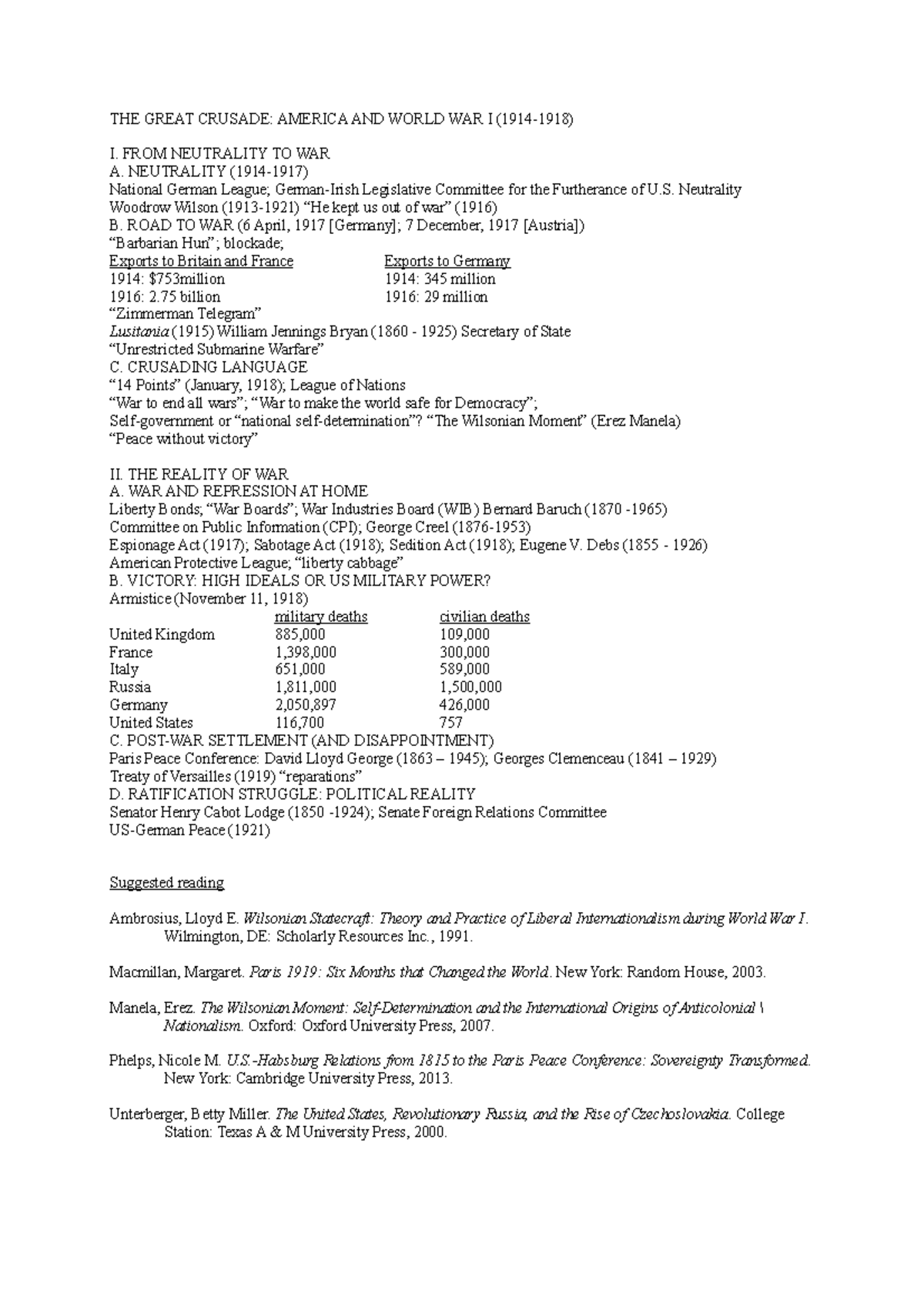 Lecture Notes-4 - Great Crusade notes - THE GREAT CRUSADE: AMERICA AND ...