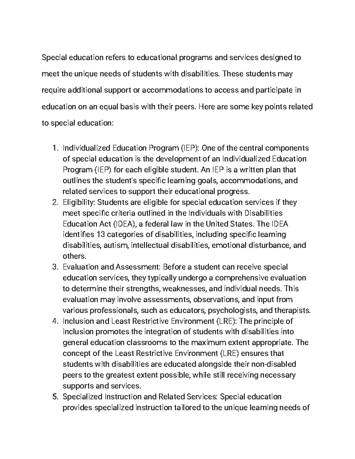 Special Education Notes - Special education refers to educational ...