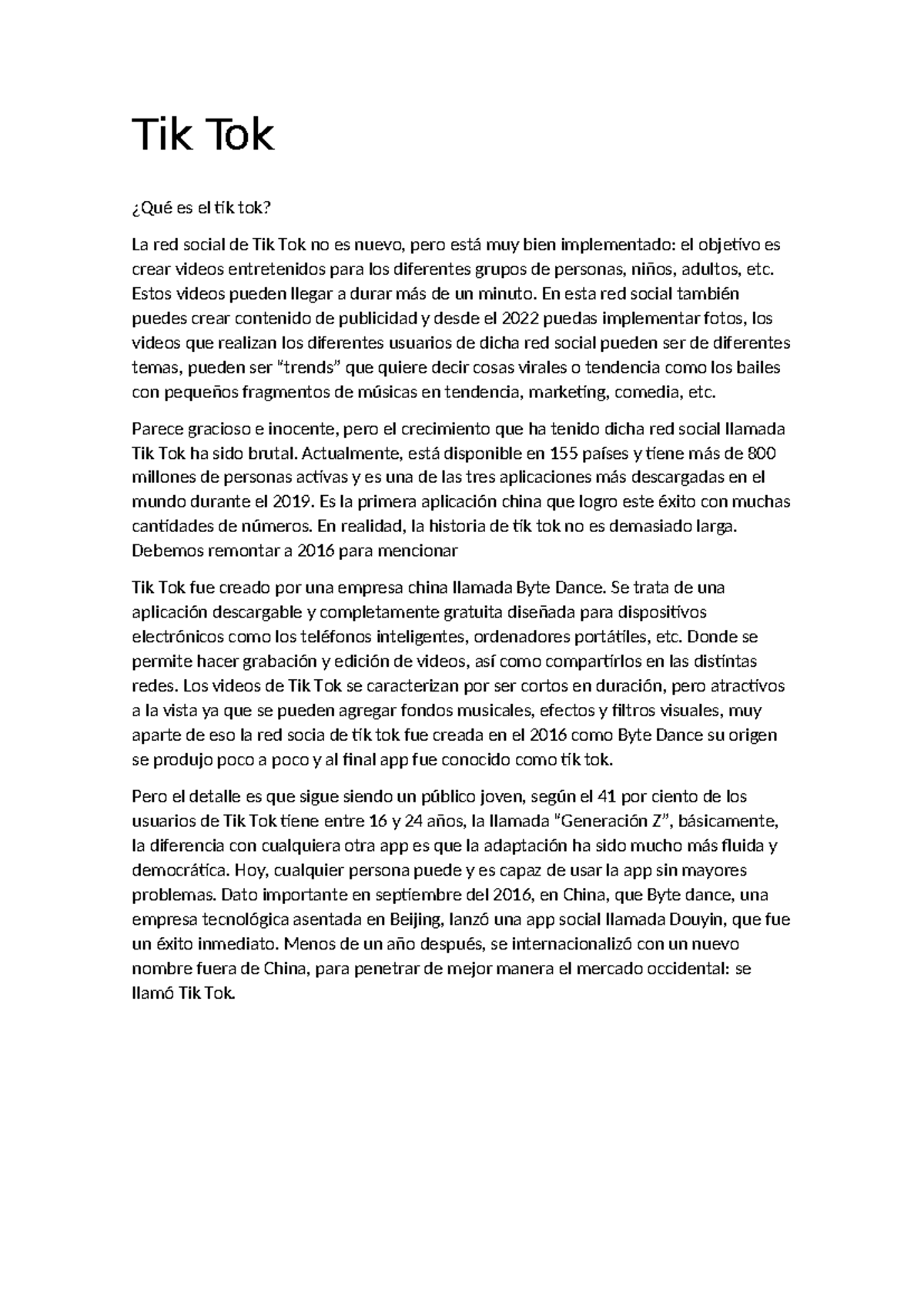 Ensayo Tiktok - Tik Tok ¿Qué es el tik tok? La red social de Tik Tok no ...
