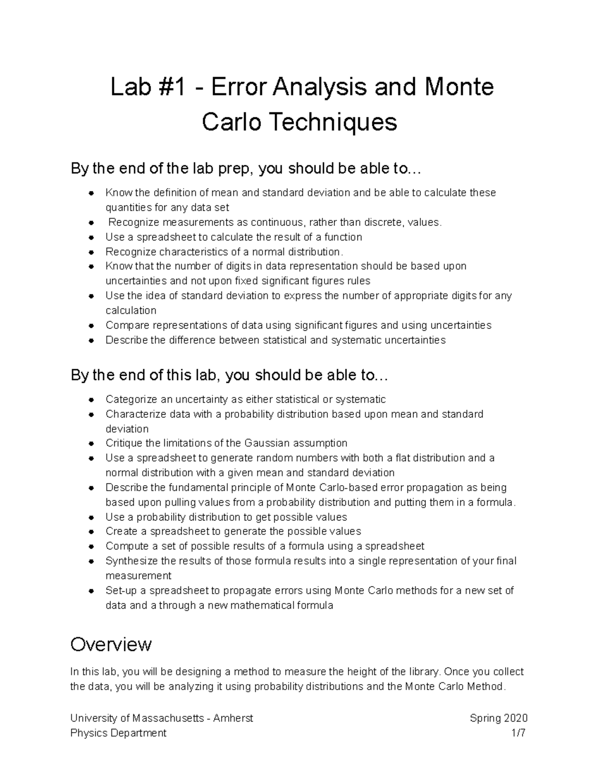 Lab 1 - Monte Carlo Techniques Report - Lab #1 - Error Analysis and ...