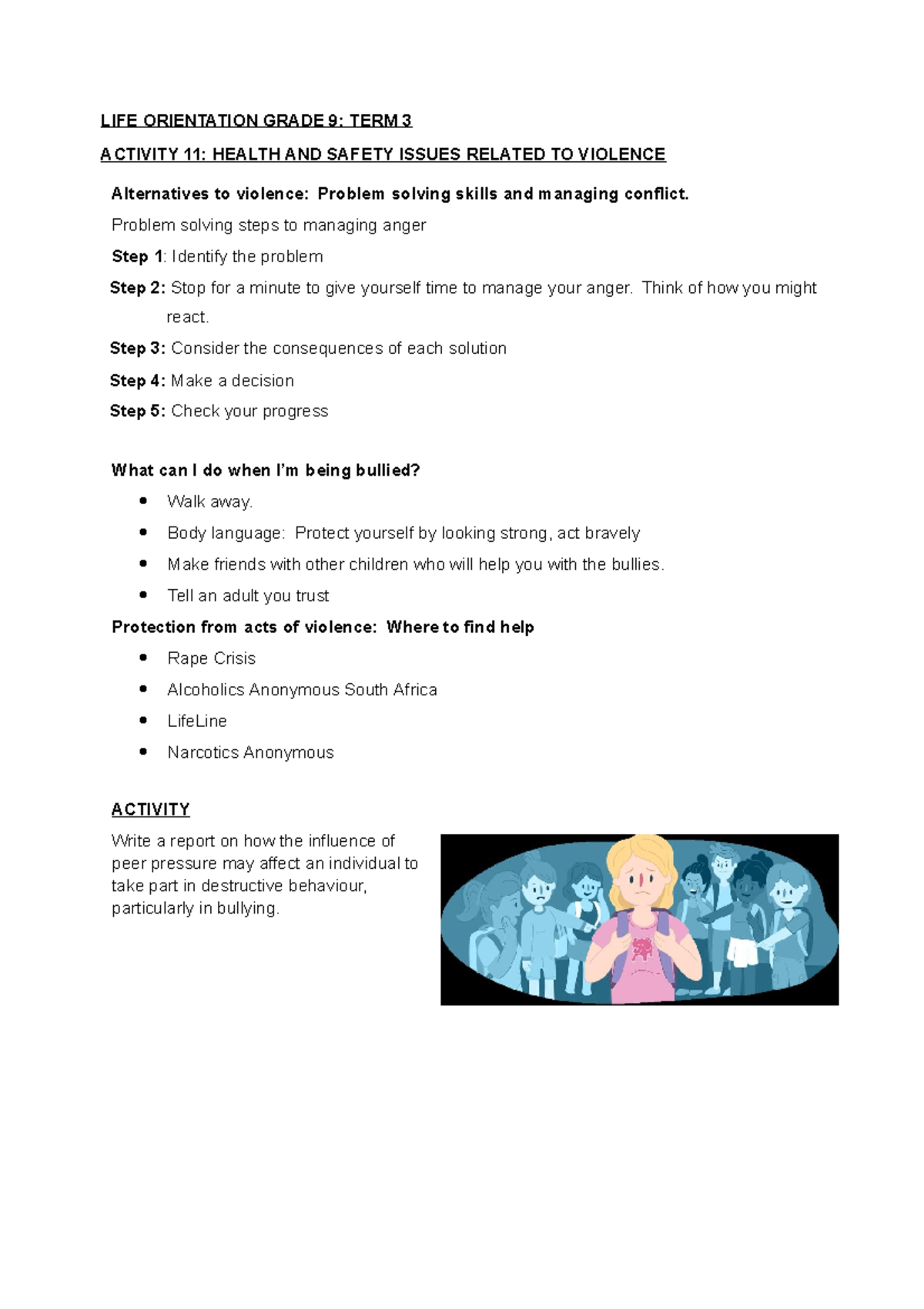 Grade 9 LO UNIT 7 - LO TERM 3 - LIFE ORIENTATION GRADE 9: TERM 3 ...
