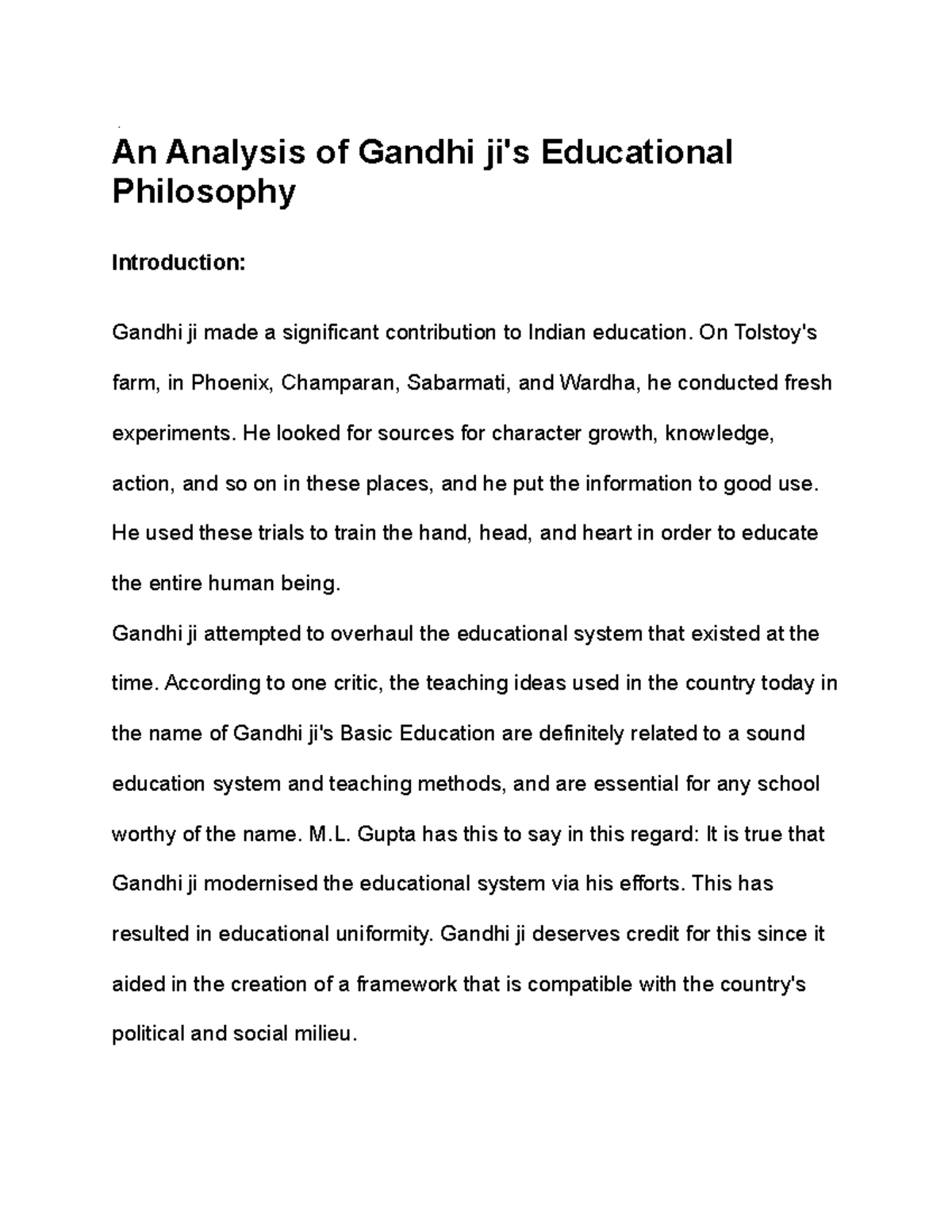 An Analysis of Gandhi ji's Educational Philosophy - Modern Indian ...
