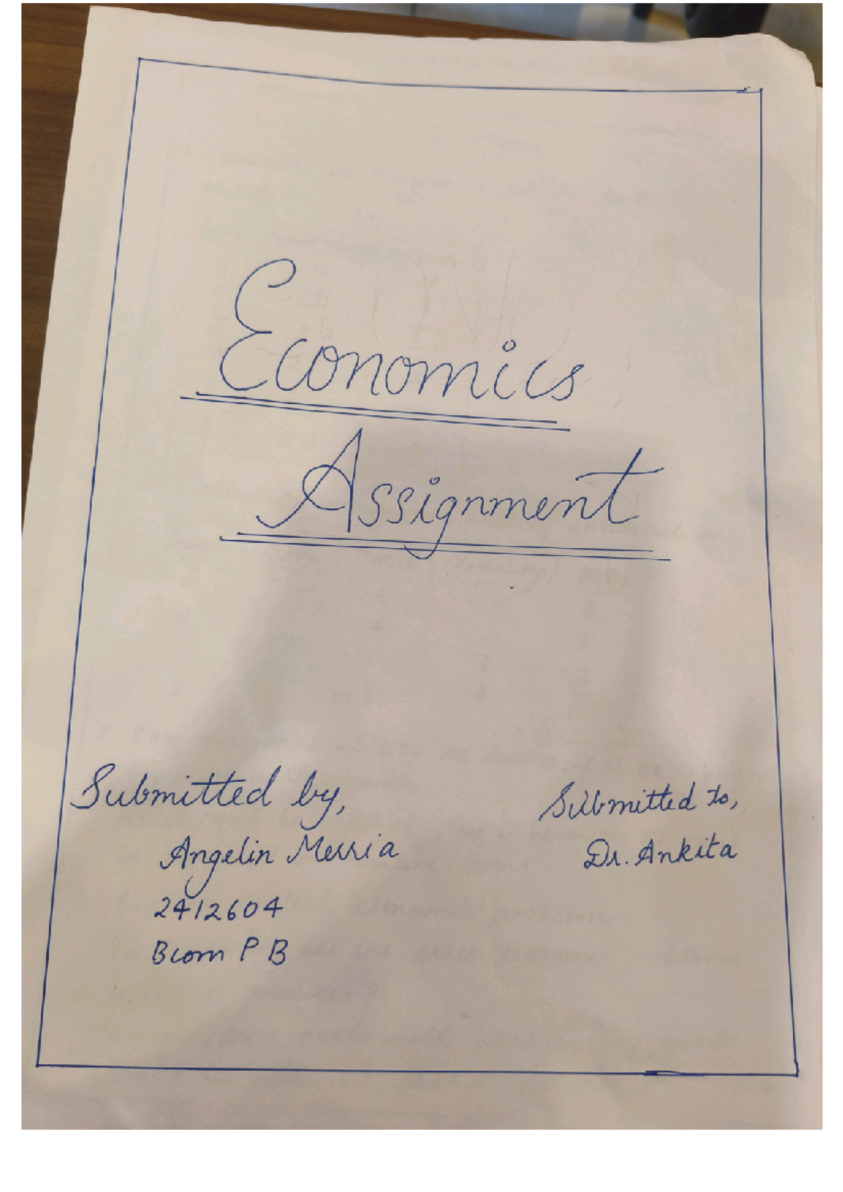 Economics - Assignment - Economics Assignment Submitted , submitted to ...