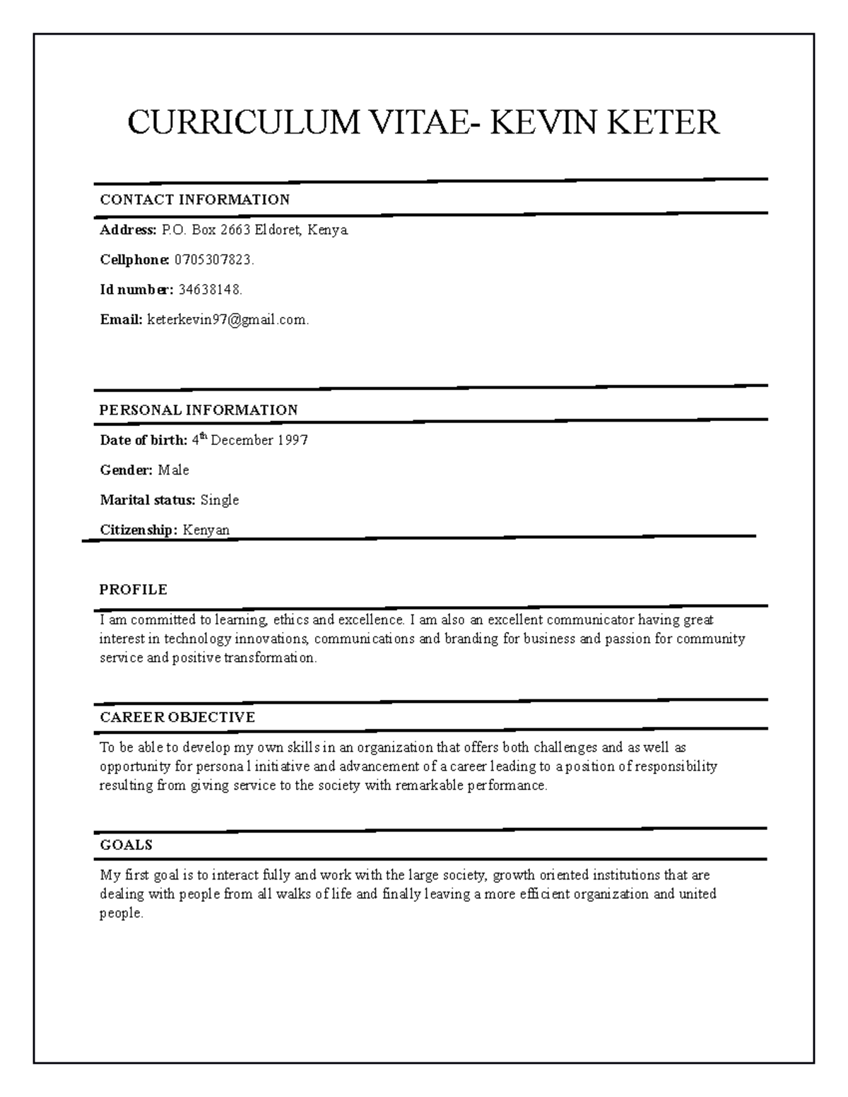 MYCV - Better CV to Land you where you wang - CURRICULUM VITAE- KEVIN ...