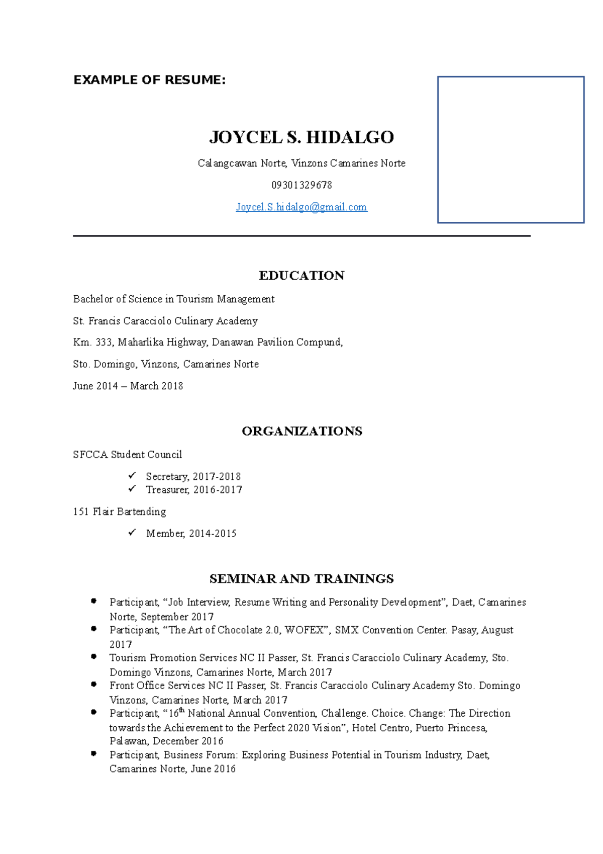 Resume-Sample bbcn hasbv - EXAMPLE OF RESUME: JOYCEL S. HIDALGO ...