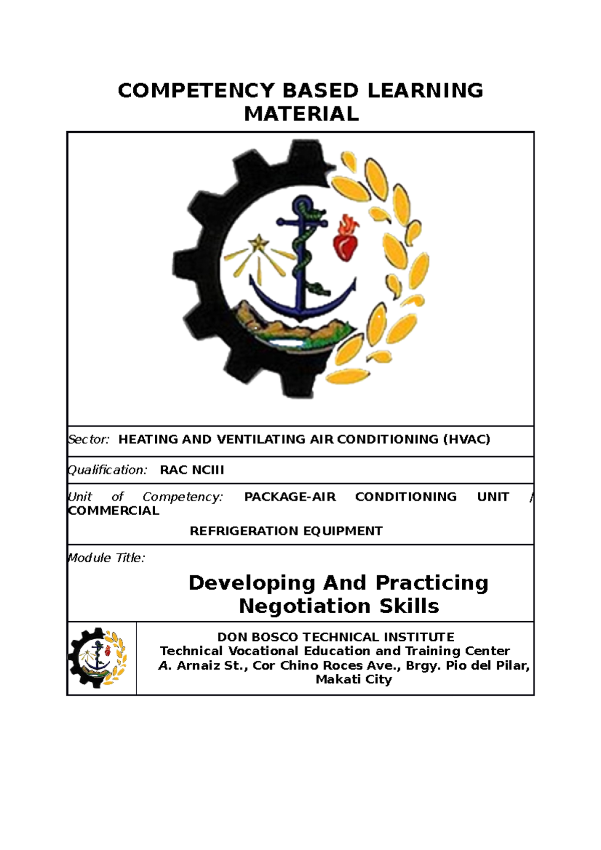 Developing and Practicing Negotiation Skills - COMPETENCY BASED ...