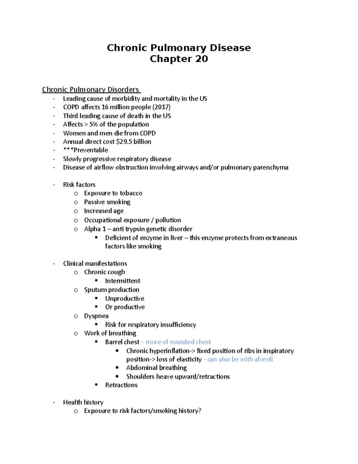 Notes - T2. Chronic Pulmonary Disorders - Chronic Pulmonary Disease ...