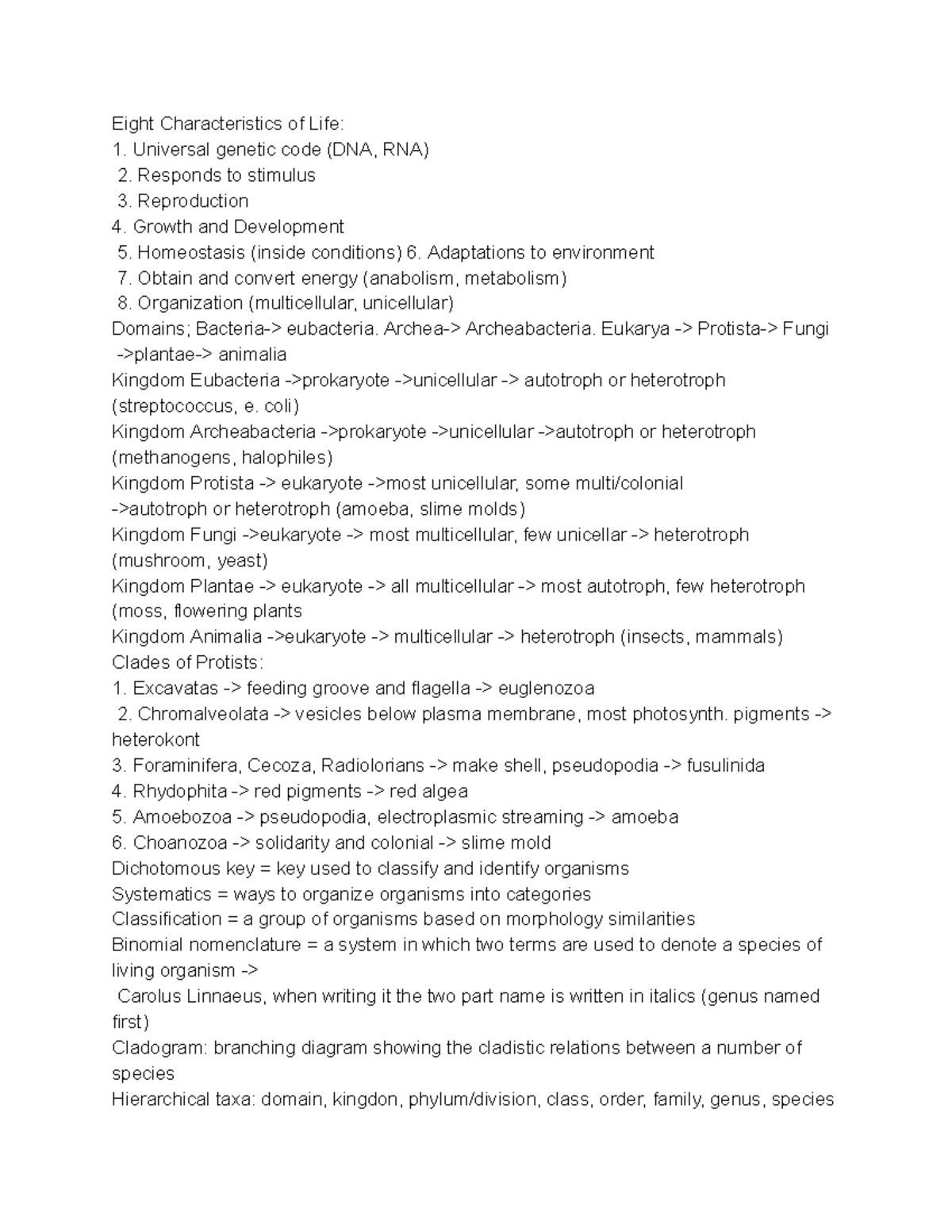 Bio notes - Eight Characteristics of Life: Universal genetic code (DNA ...