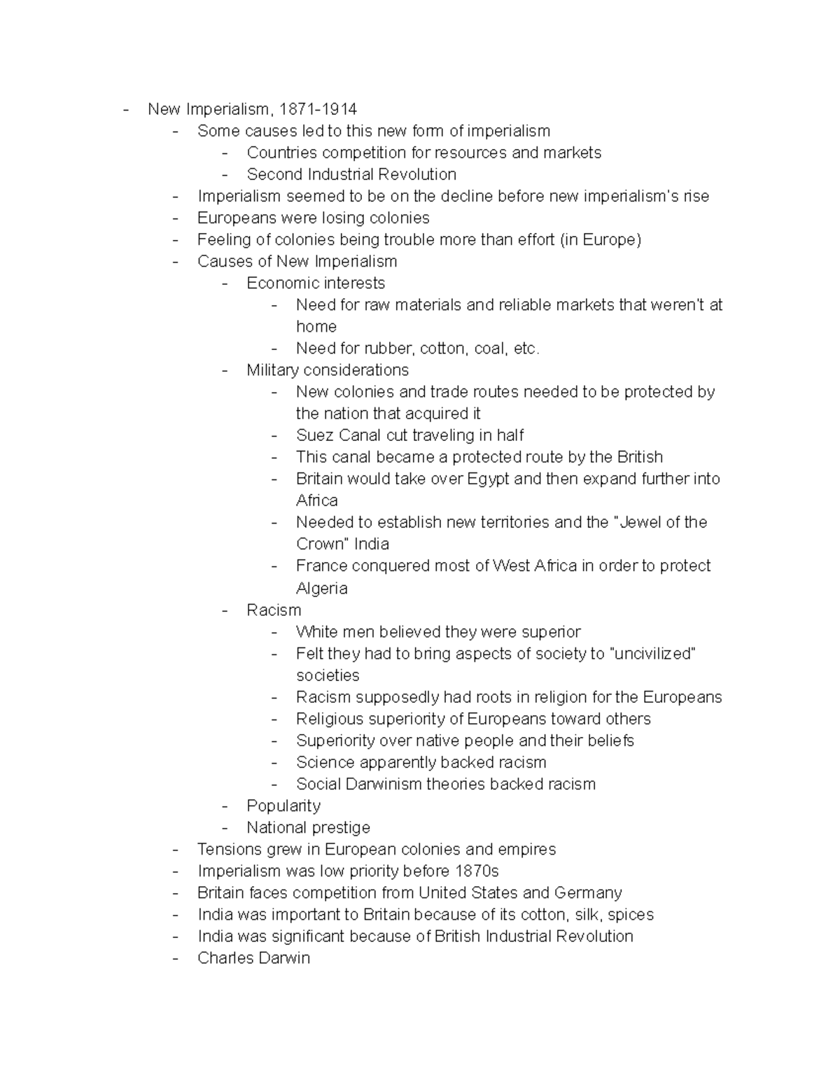 Module 4 - Lesson 8 Notes - New Imperialism, 1871- Some causes led to ...