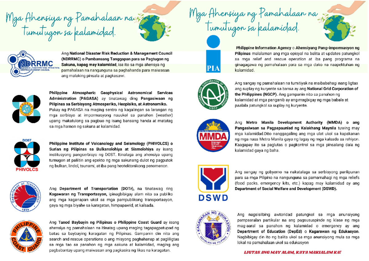 MGA Ahensiya - Mga Ahensiya ng Pamahalaan na Mga Ahensiya ng Pamahalaan na tumutugon sa ...