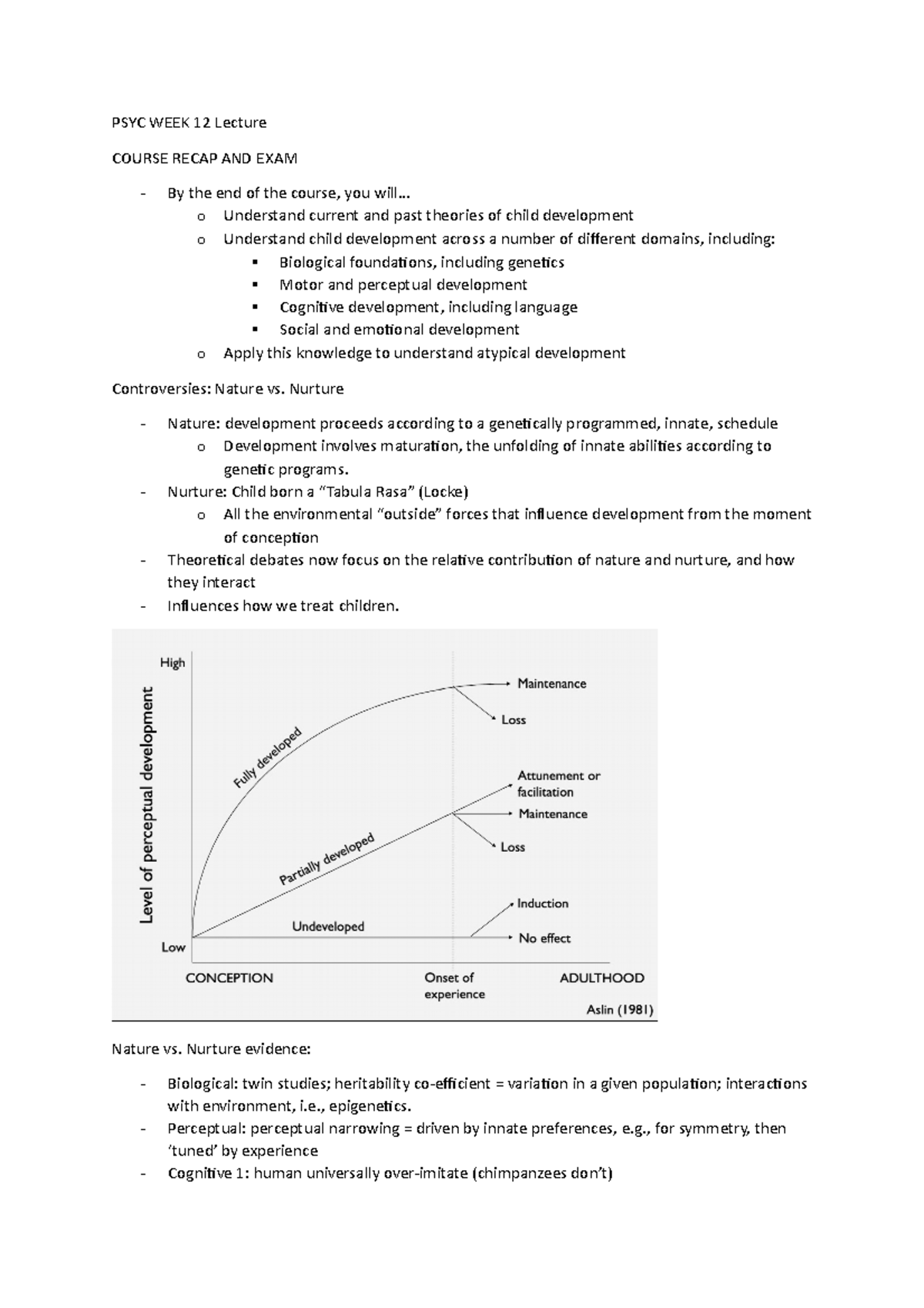 Psyc Week 12 Lecture Psyc Week 12 Lecture Course Recap And Exam By The End Of The Course You
