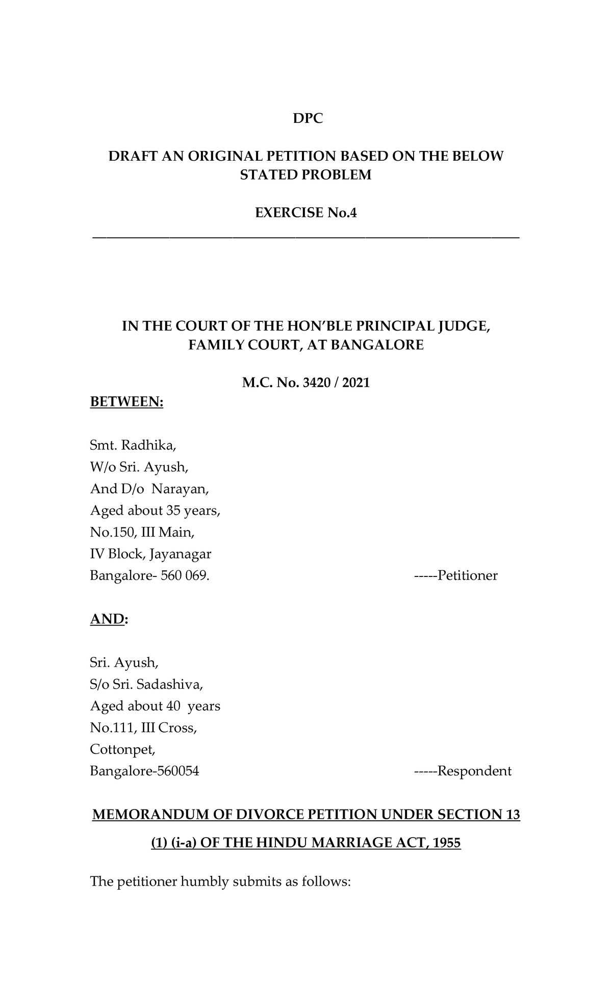 DOC-20211130-WA0047 - DPC - DPC DRAFT AN ORIGINAL PETITION BASED ON THE BELOW STATED PROBLEM ...