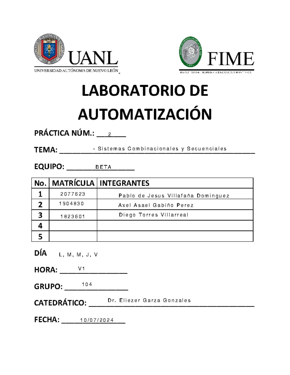Practica 2 - LABORATORIO DE AUTOMATIZACIÓN PRÁCTICA NÚM.: _______ TEMA ...