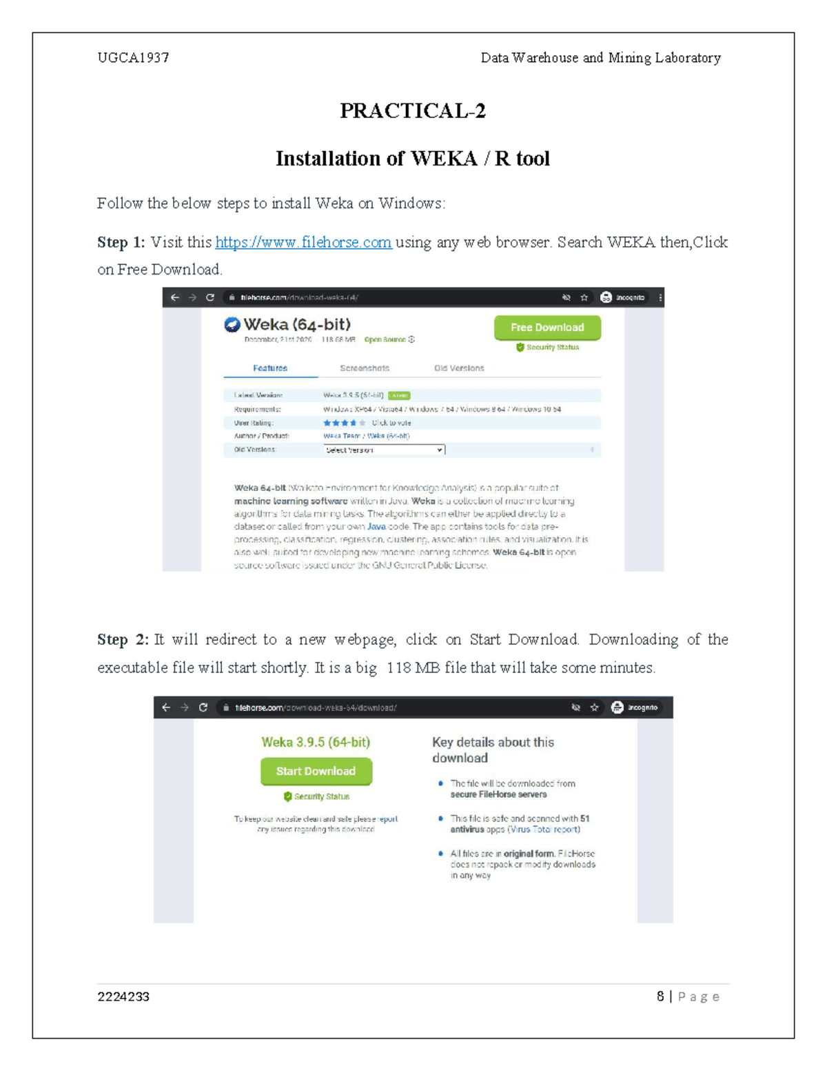 Prac 2 dwm sati - liglui - PRACTICAL- Installation of WEKA / R tool ...
