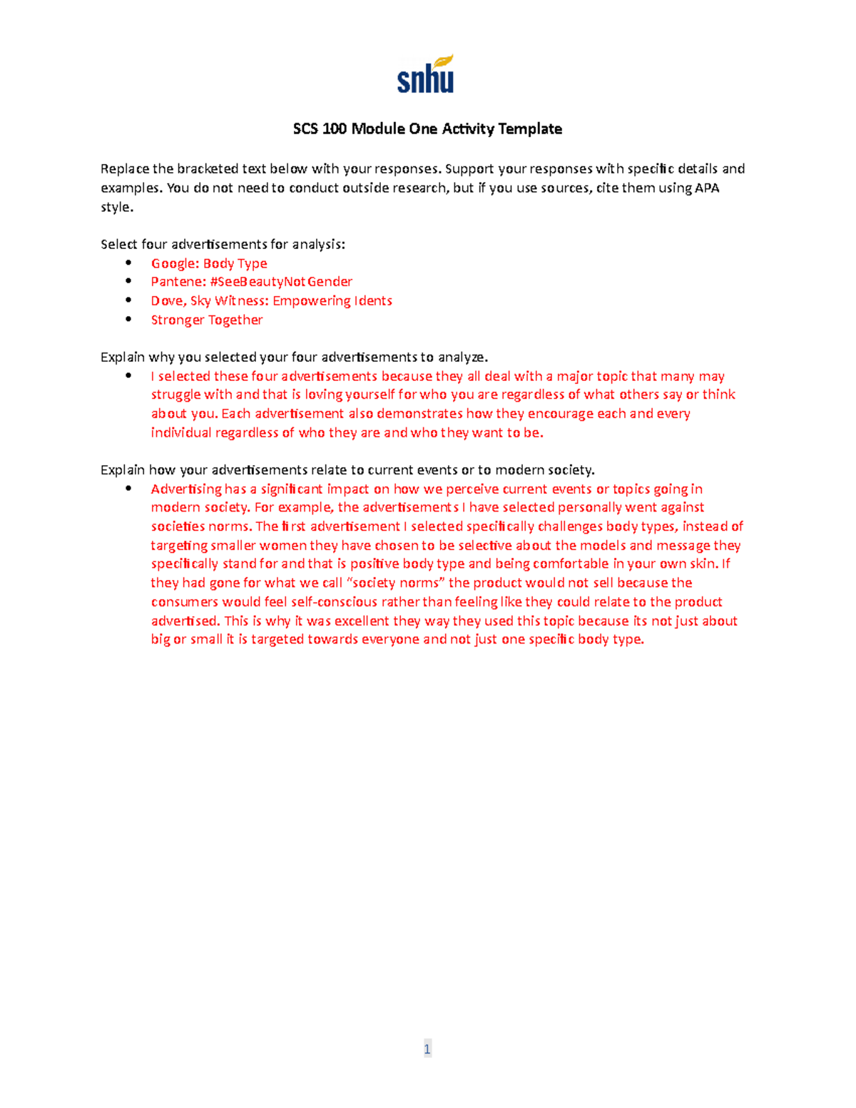 SCS 100 Module One Activity Template - SCS 100 Module One Activity ...